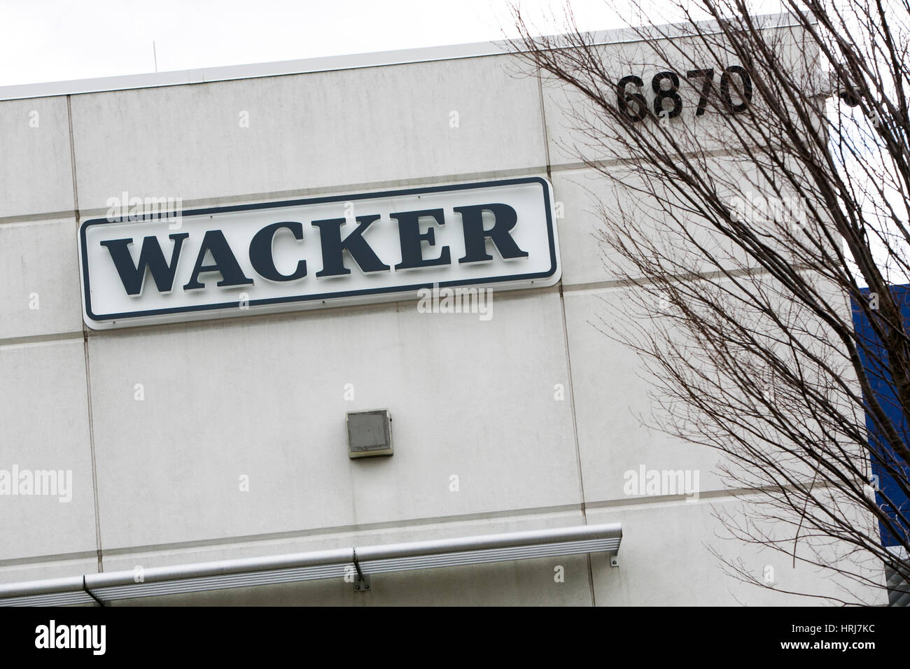 A logo sign outside of a facility occupied by Wacker Chemie in ...