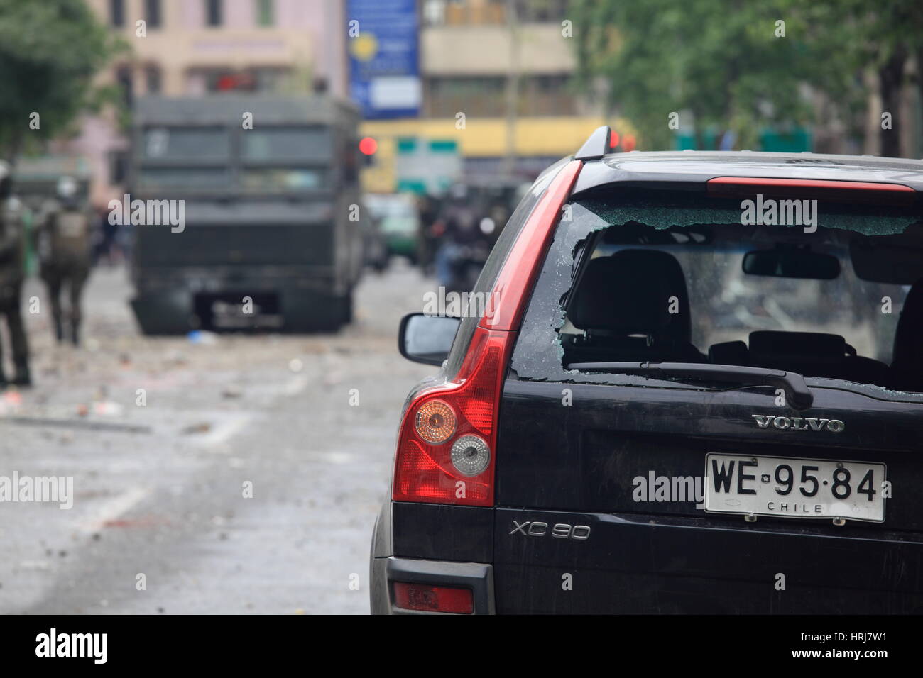 Santiago, Chile - October 06, 2011: Volvo SUV vandalized during a ...