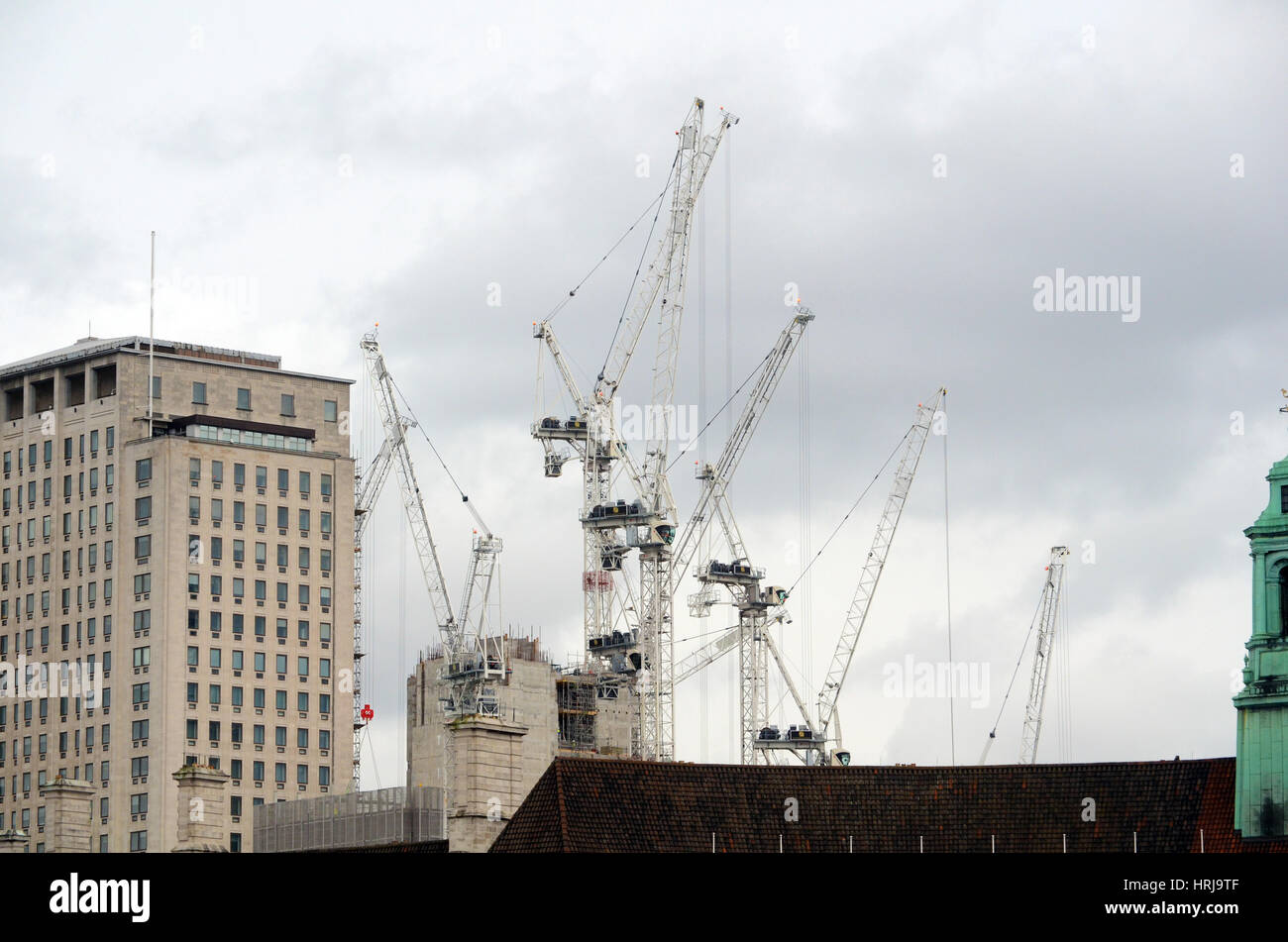 London, UK, 01/03/2017 Cranes at Shell Centre Redevelopment at Waterloo ...