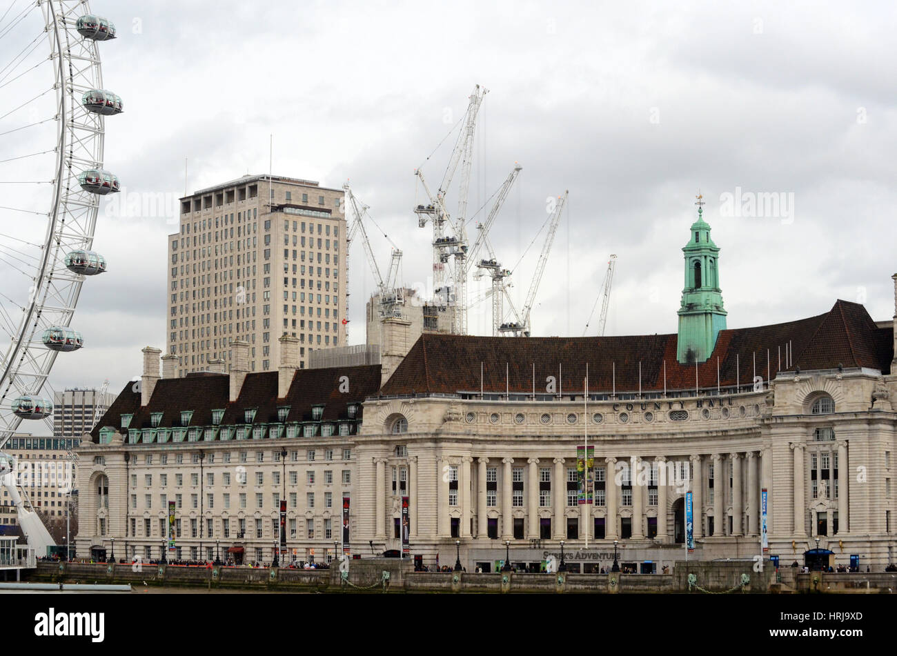 London, UK, 01/03/2017 Cranes at Shell Centre Redevelopment at Waterloo ...