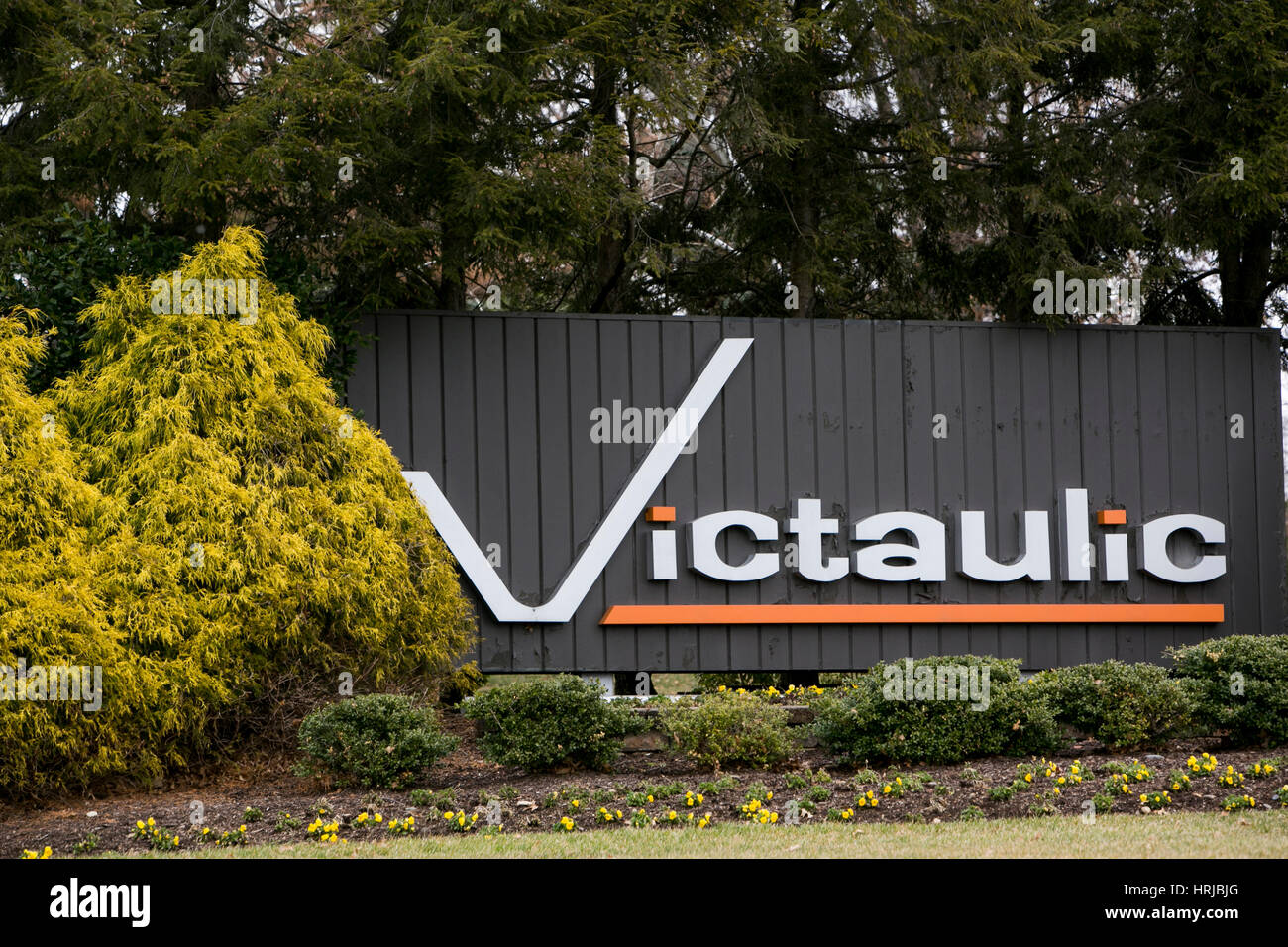 A logo sign outside of the headquarters of Victaulic in Easton ...