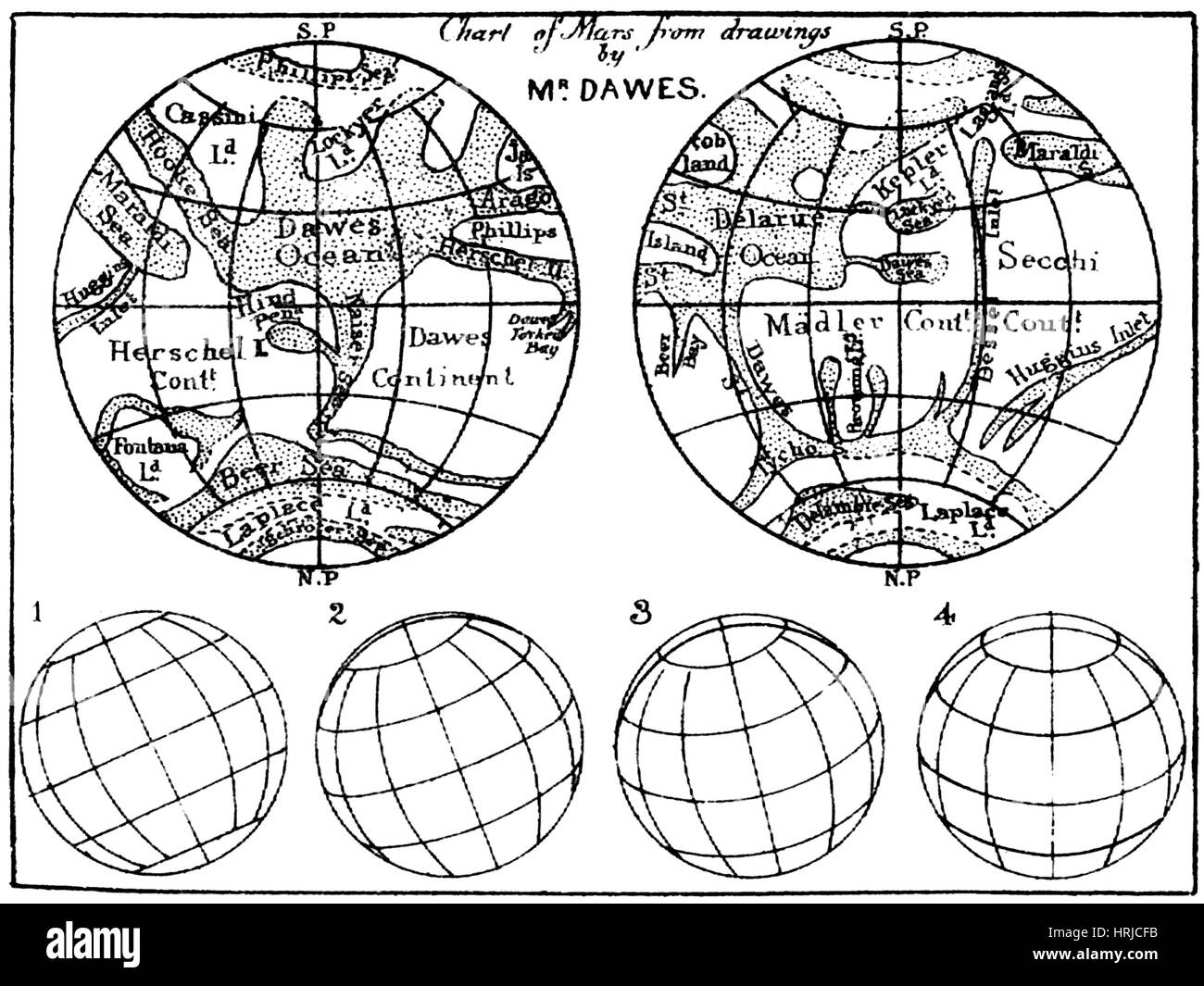 Richard Proctor Mars Map, 1860s Stock Photo - Alamy