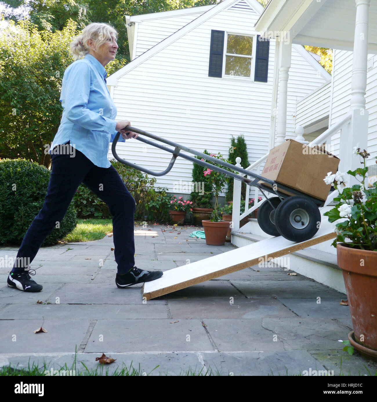 Senior Woman Moving Boxes Stock Photo - Alamy