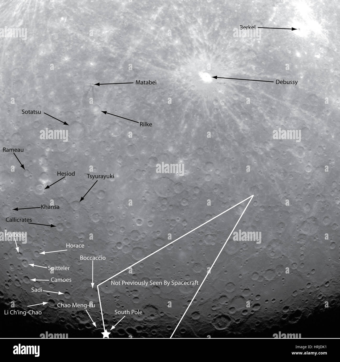 Mercury, Annotated Guide to the First Orbital Image Stock Photo - Alamy