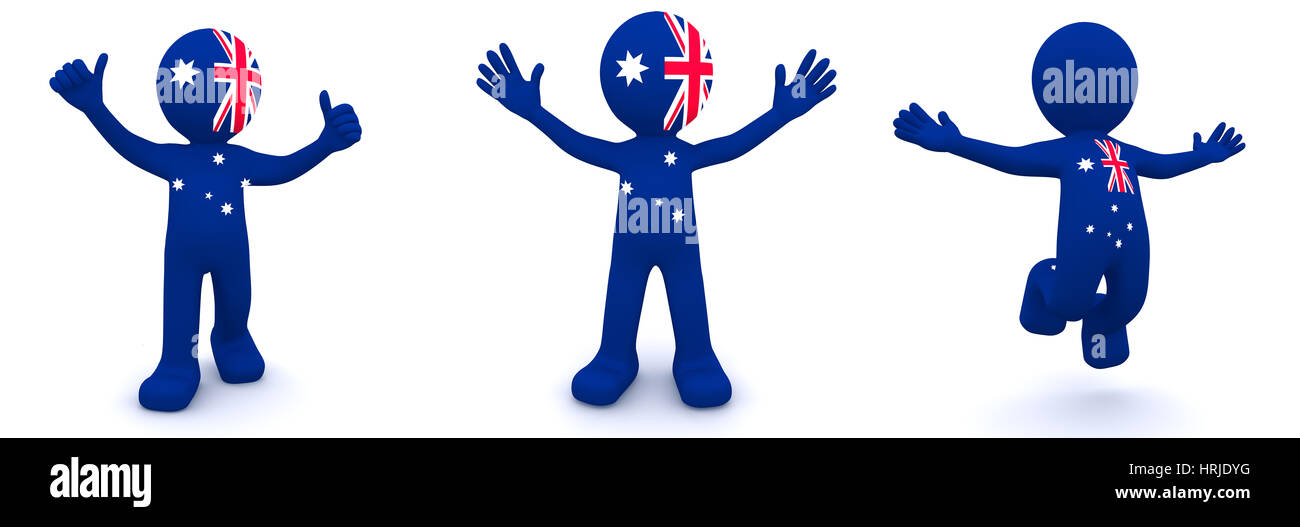 3d character textured with flag of Australia isolated on white ...