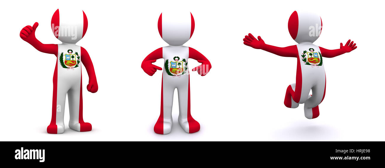 3d character textured with flag of Peru isolated on white background ...