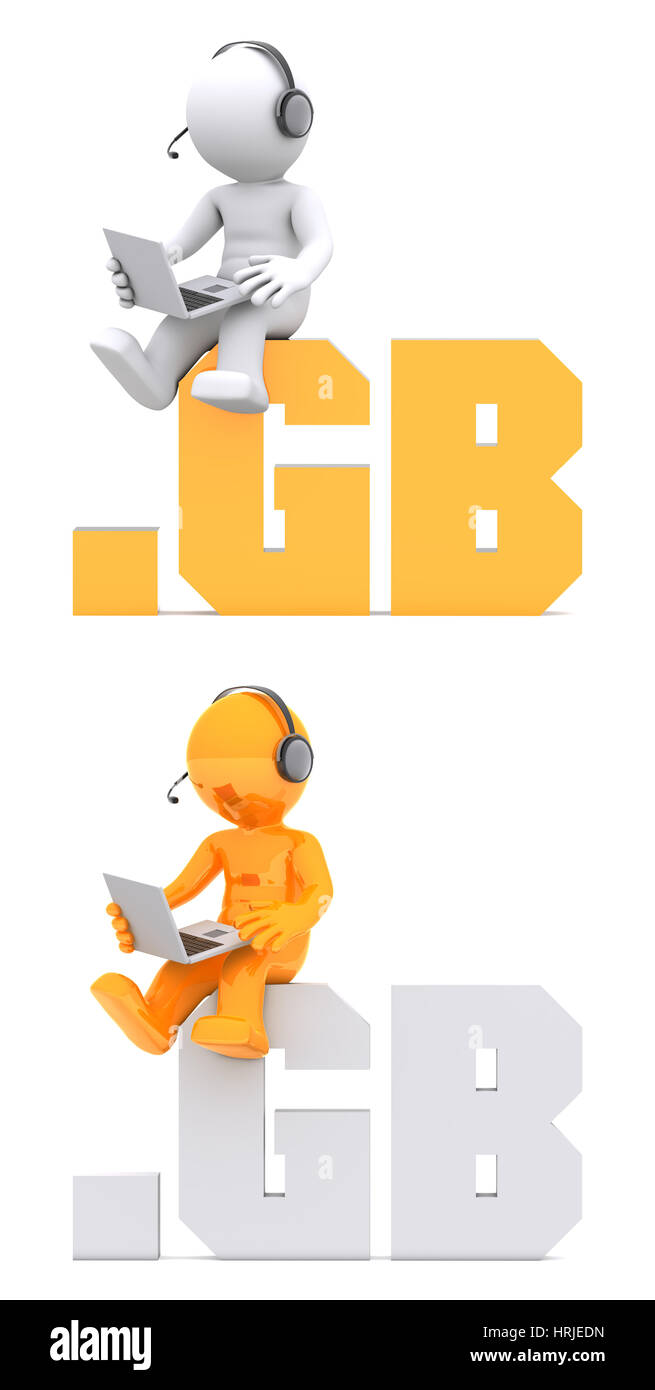 3d character sitting on .GB domain sign. Isolated on white Stock Photo ...