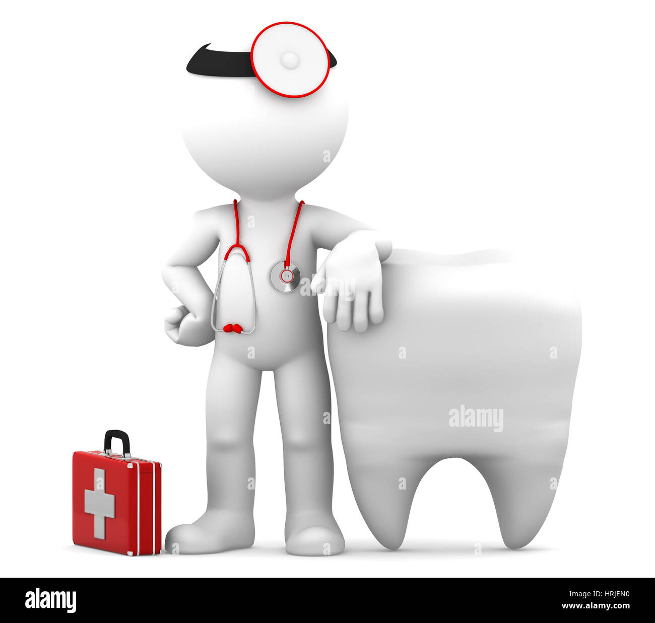 Dentist with stethoscope standing in front of big white tooth. Isolated ...