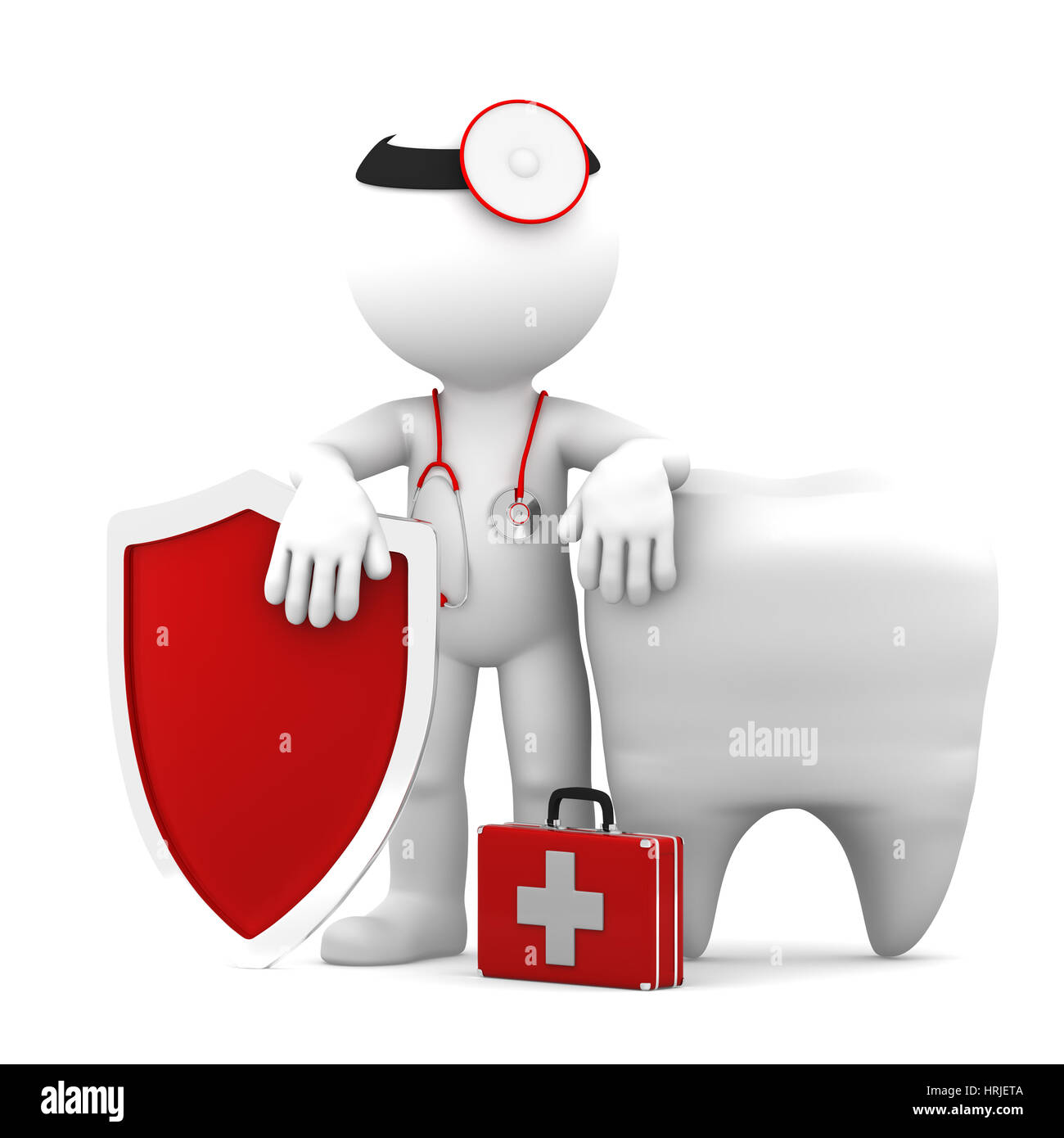 Doctor with shield in front of big white tooth. Isolated Stock Photo ...