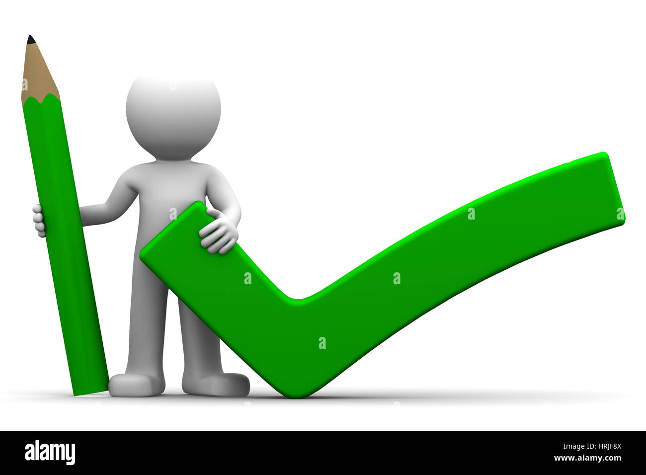 #d puppet with pencil and greencheck mark. On white background Stock ...