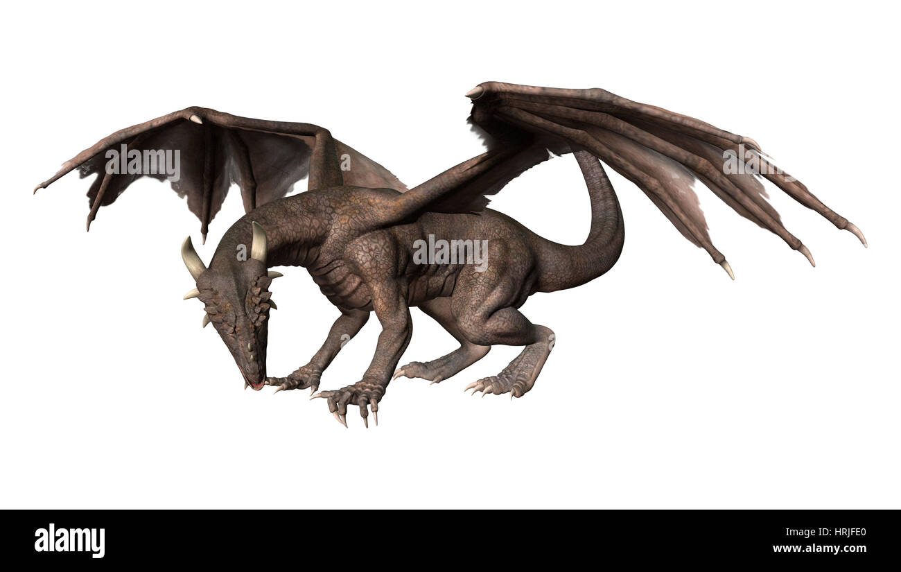 3D rendering of a fantasy dragon isolated on white background Stock ...
