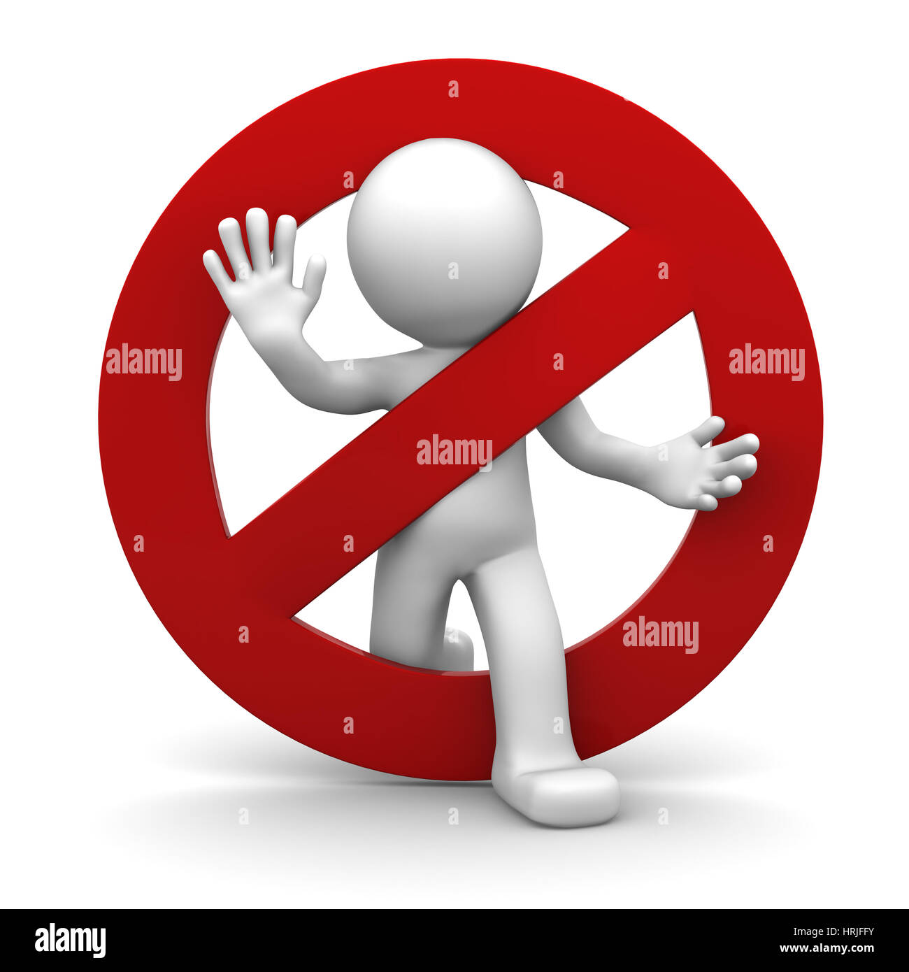 3d human with red stop sign on white background Stock Photo - Alamy
