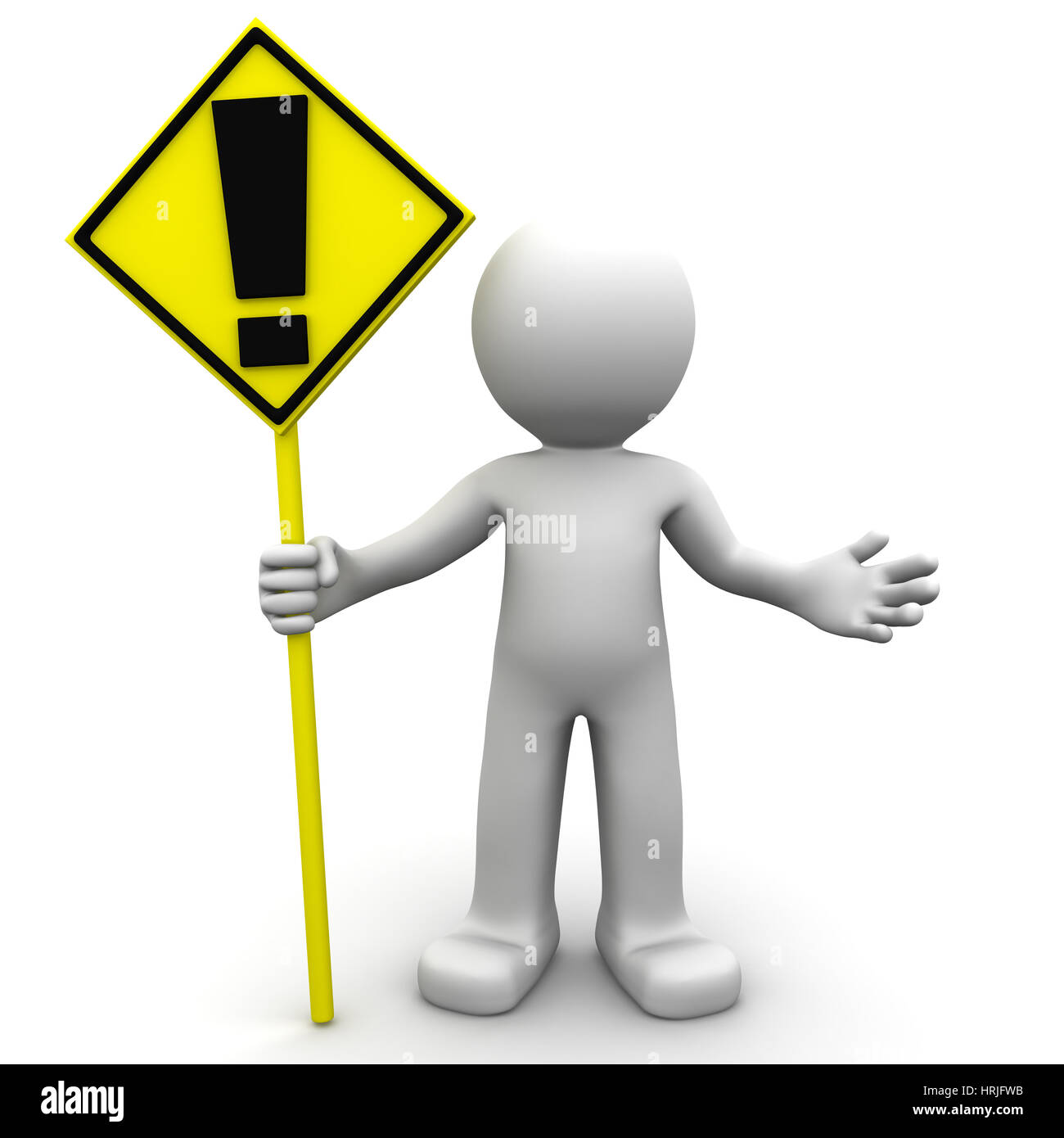 3d character with yellow ALERT sign on white background Stock Photo - Alamy