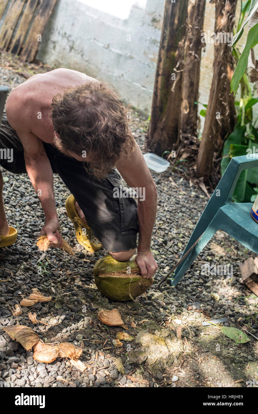 opening a coconut Stock Photo - Alamy