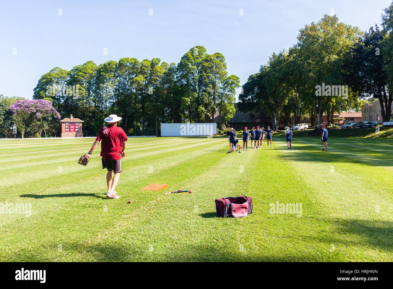 Cricket practice batmen bowlers bowling action netts Stock Photo - Alamy