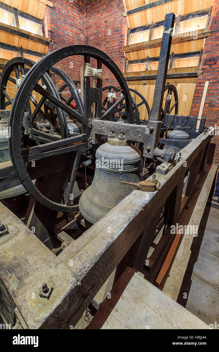 Looking Down from above a Peel of Bells in Church Bell tower Stock ...