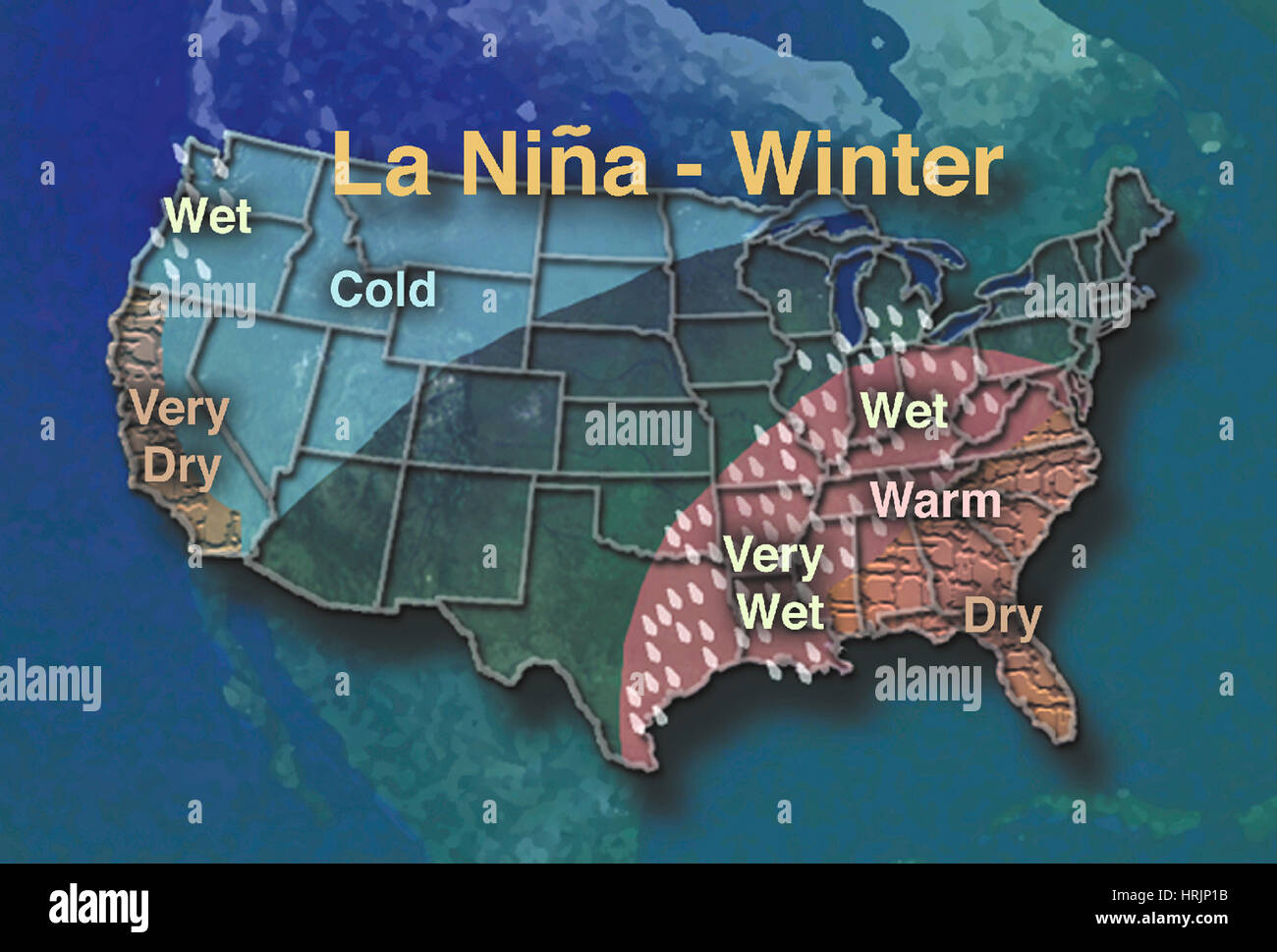 La NiÌ±a's Effects, Typical Winter Weather Patterns Stock Photo - Alamy