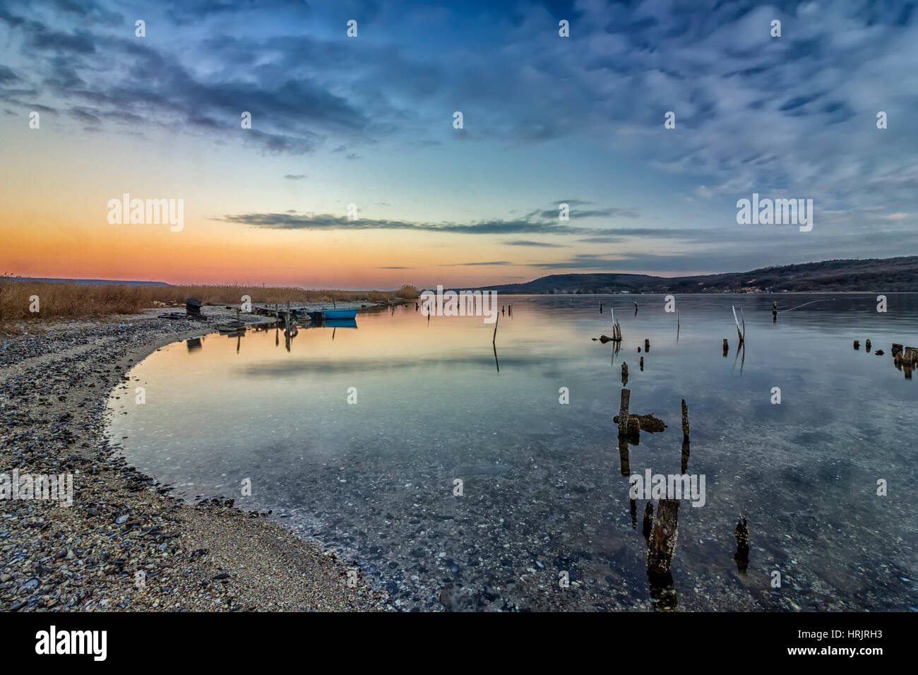 calmness mood over the lake at sunset Stock Photo - Alamy