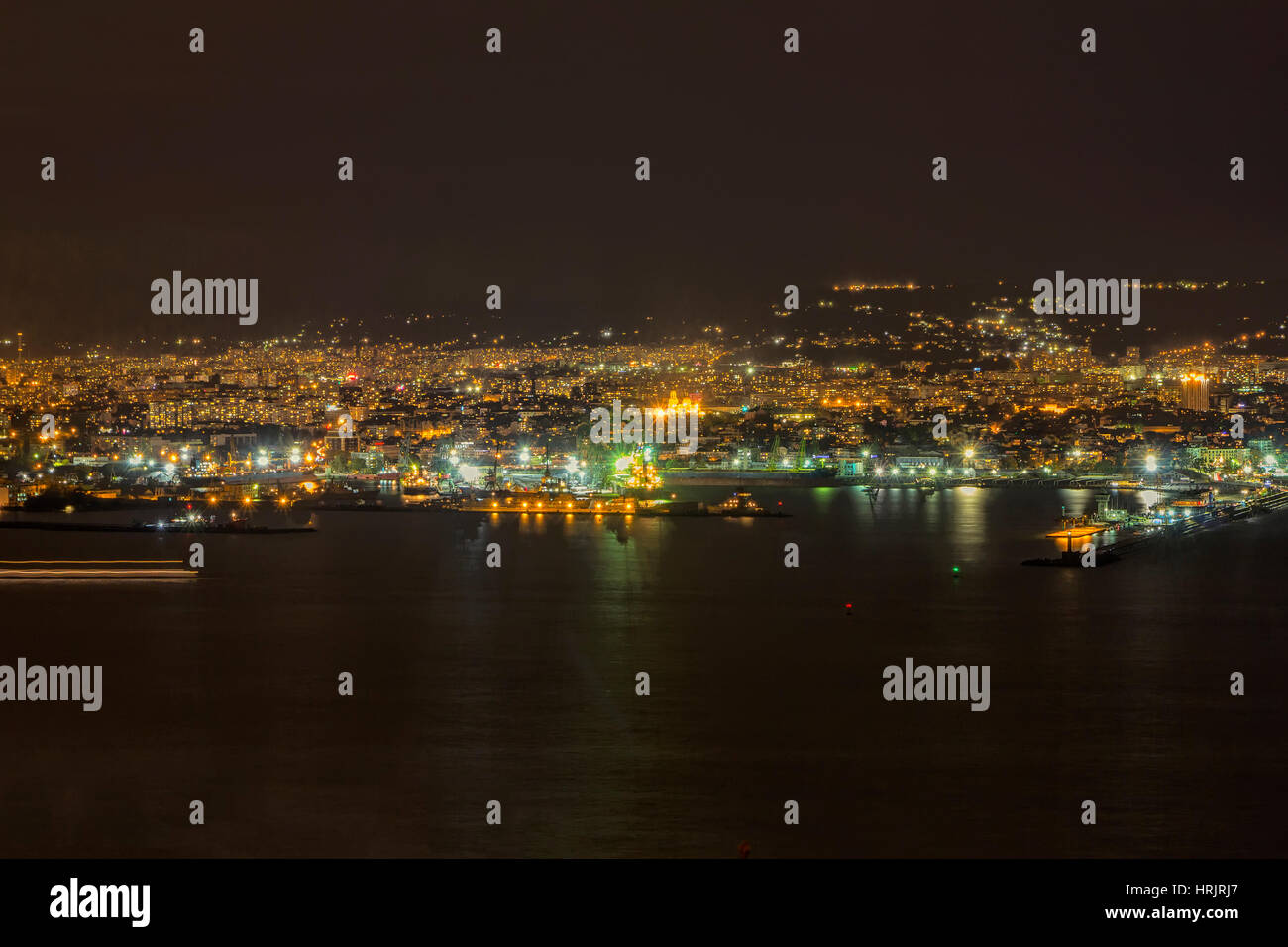 cityscape night lights of the city to the horizon, Varna. Bulgaria ...