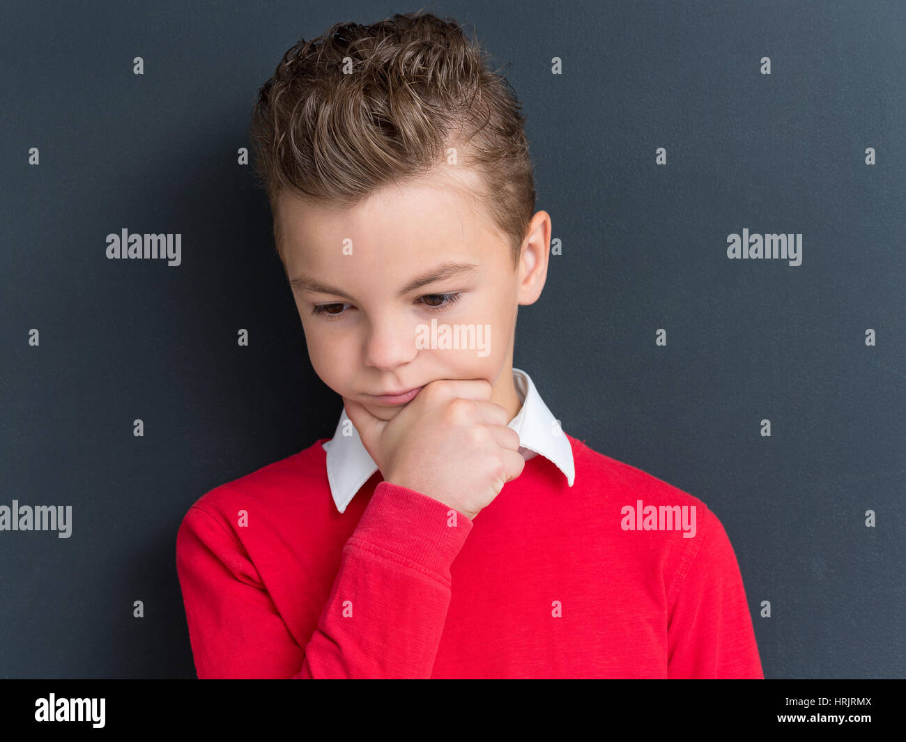 Casual thinking guy - caucasian male model. Close-up emotional portrait ...