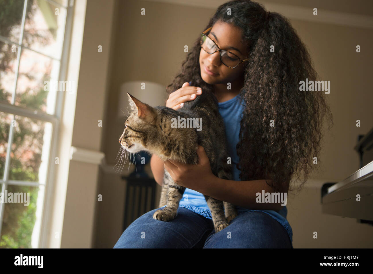 A girl with a cat on her lap Stock Photo - Alamy