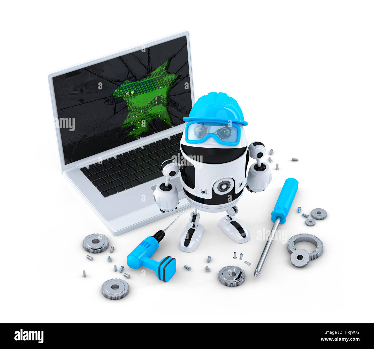 Technician fixing laptop. Technology concept. Isolated on white ...