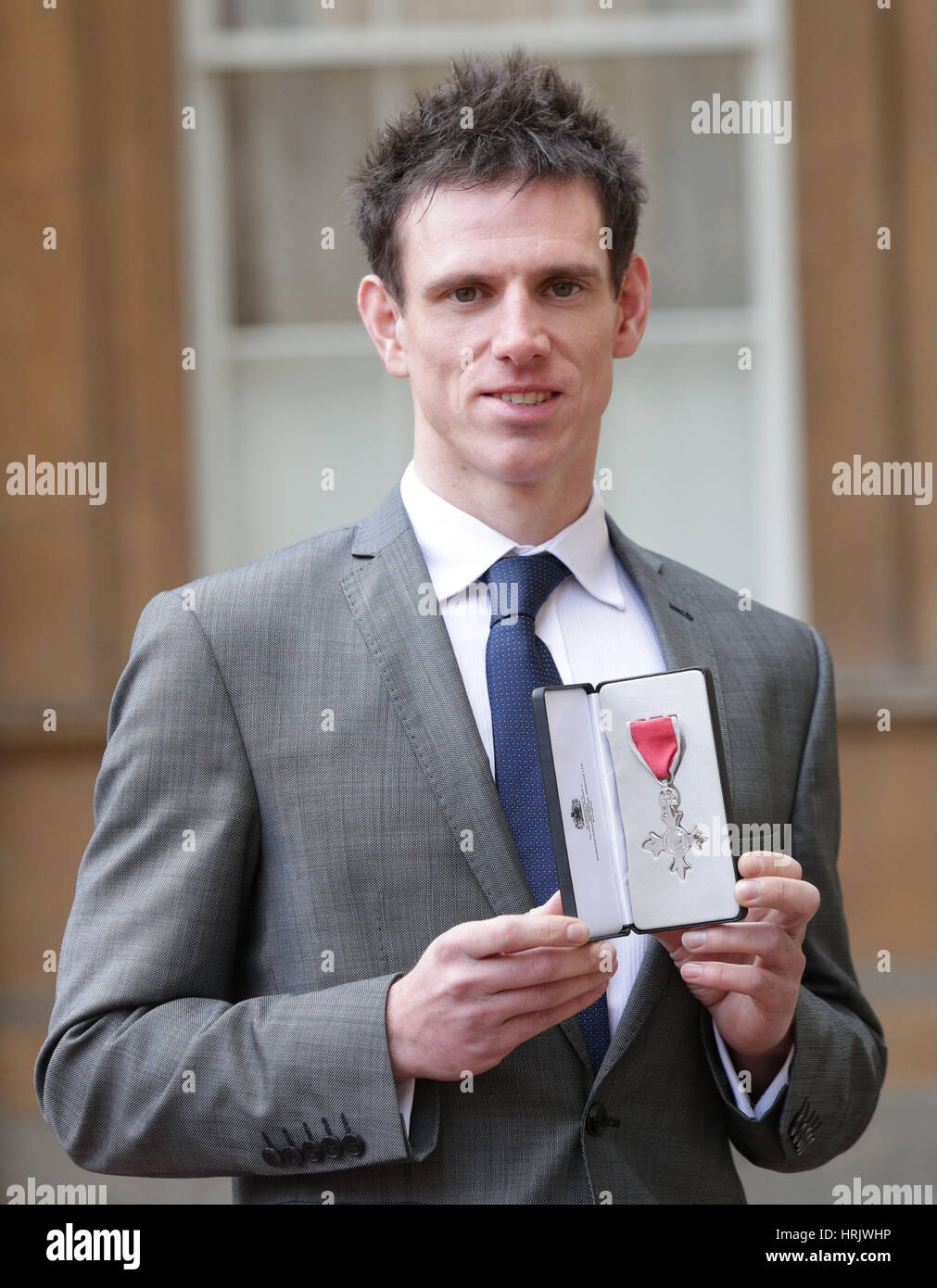 Adam Duggleby at Buckingham Palace in London after receiving his Member ...