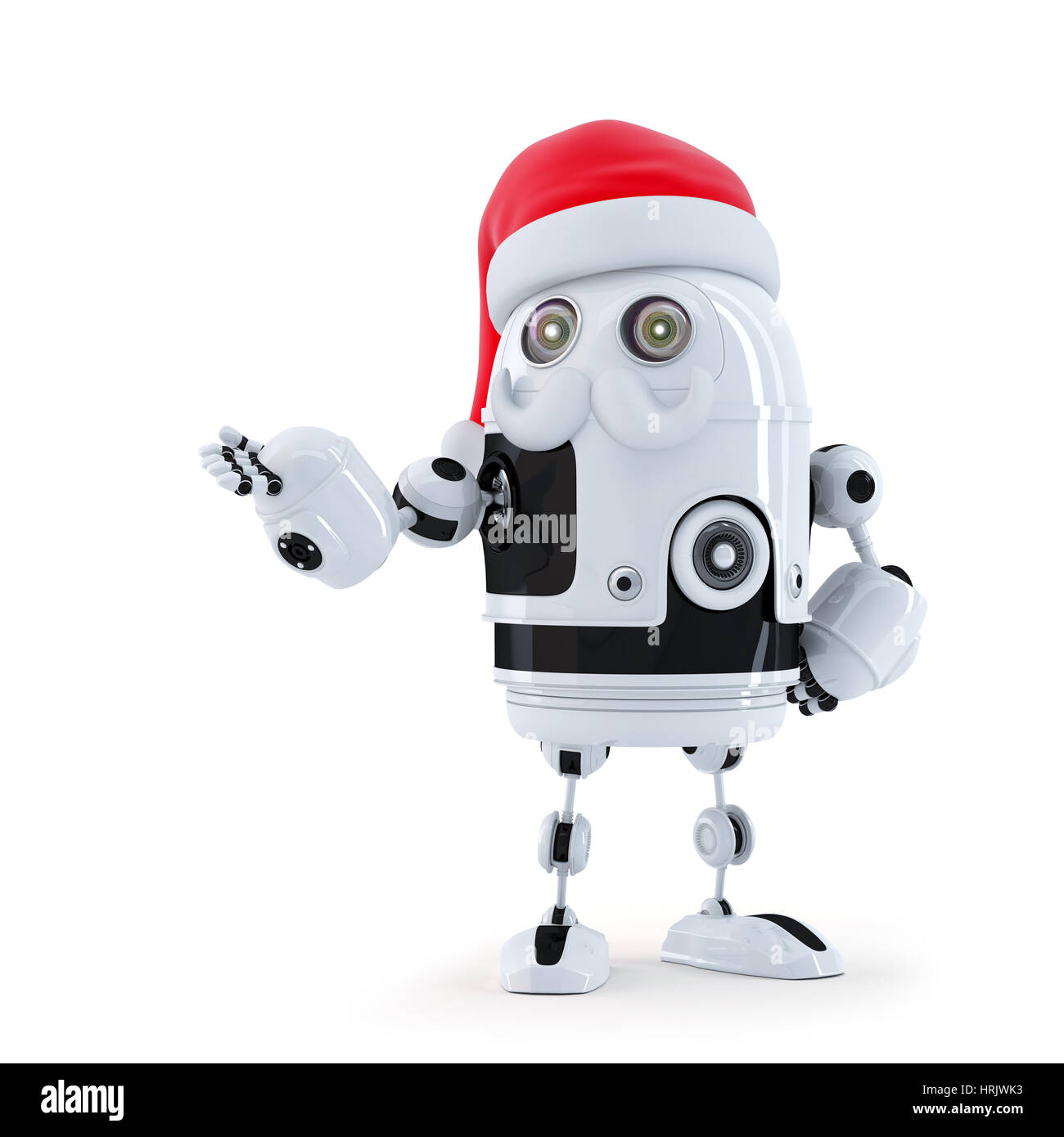Robot Santa showing invisible object. Isolated on white Stock Photo - Alamy