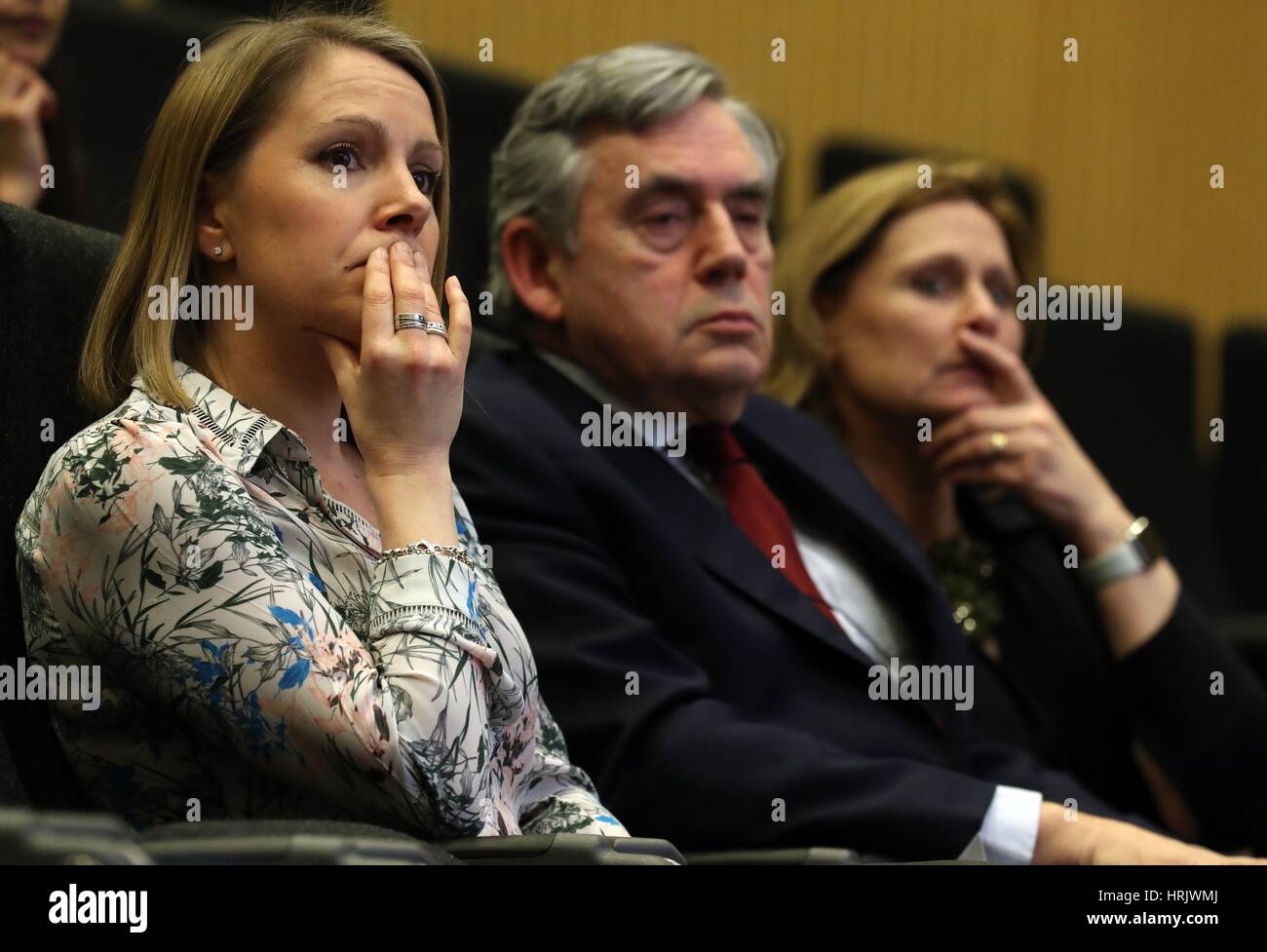 l-r Catherine Smith sits with former prime minister Gordon Brown and ...