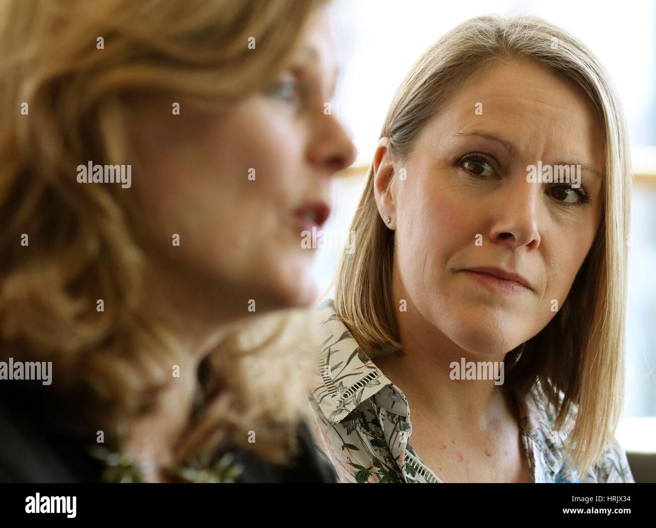 Catherine Smith(R) listens to Sarah Brown speaking at the Jennifer ...