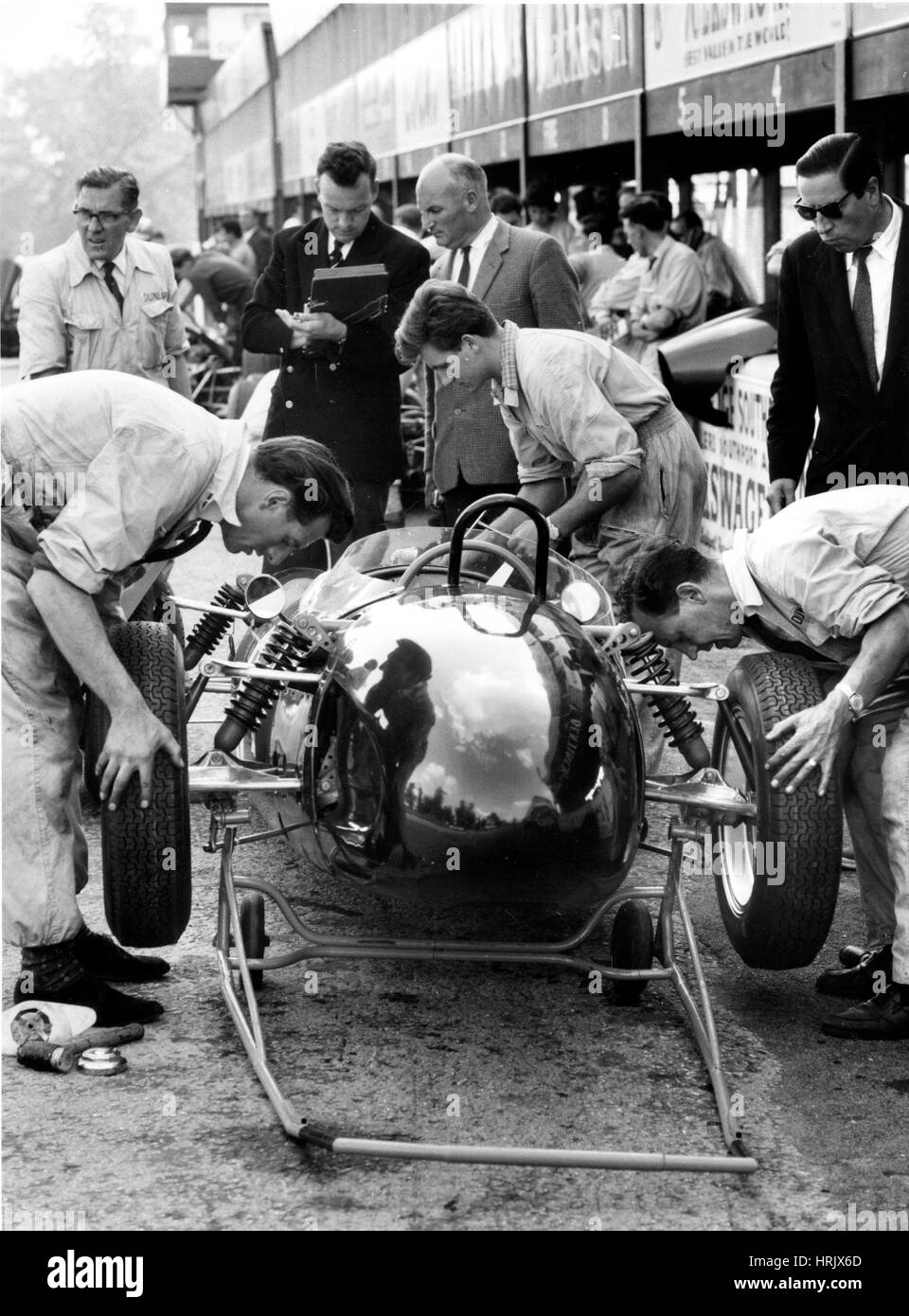 Ferguson P99, Oulton Park 1961. Stirling Moss in pits Stock Photo - Alamy