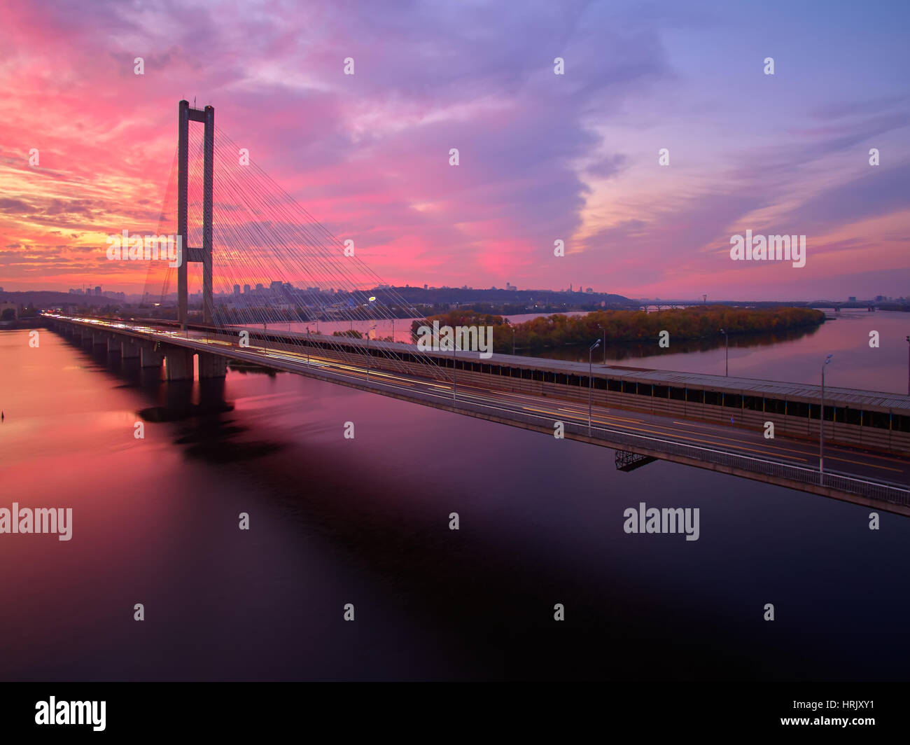 Automobile and railroad bridge in Kiev, the capital of Ukraine. Bridge ...