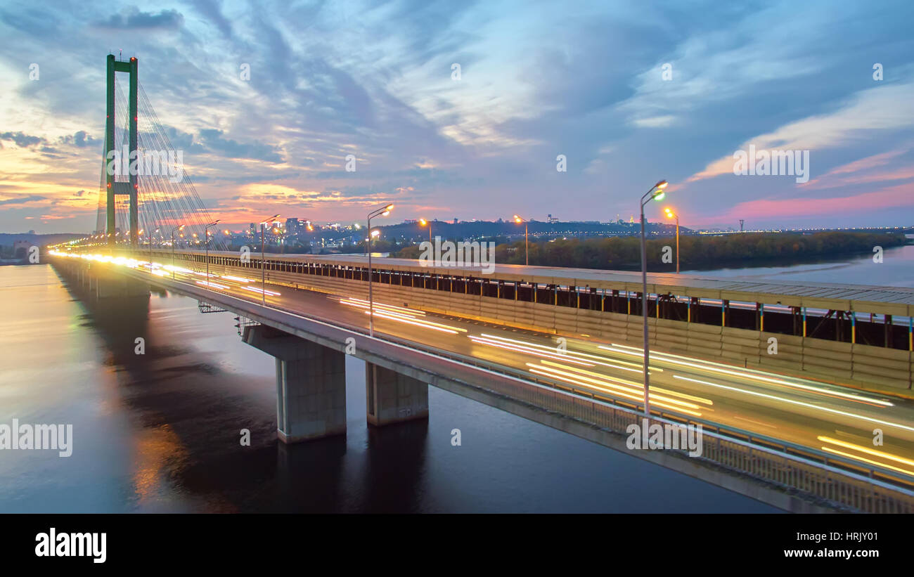 Automobile and railroad bridge in Kiev, the capital of Ukraine. Bridge ...