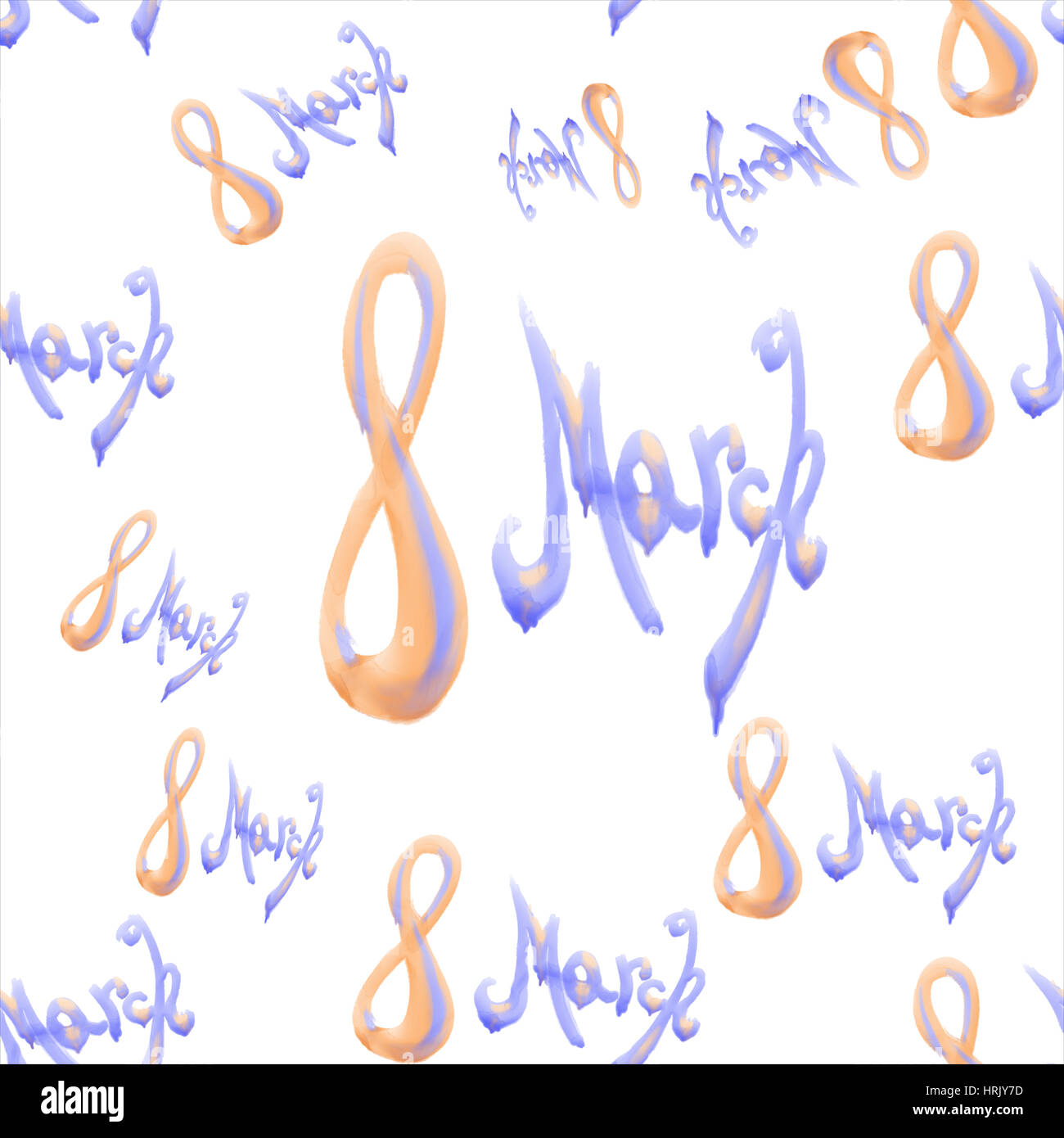 8 march watercolor lettering word isolated on white background. Happy ...