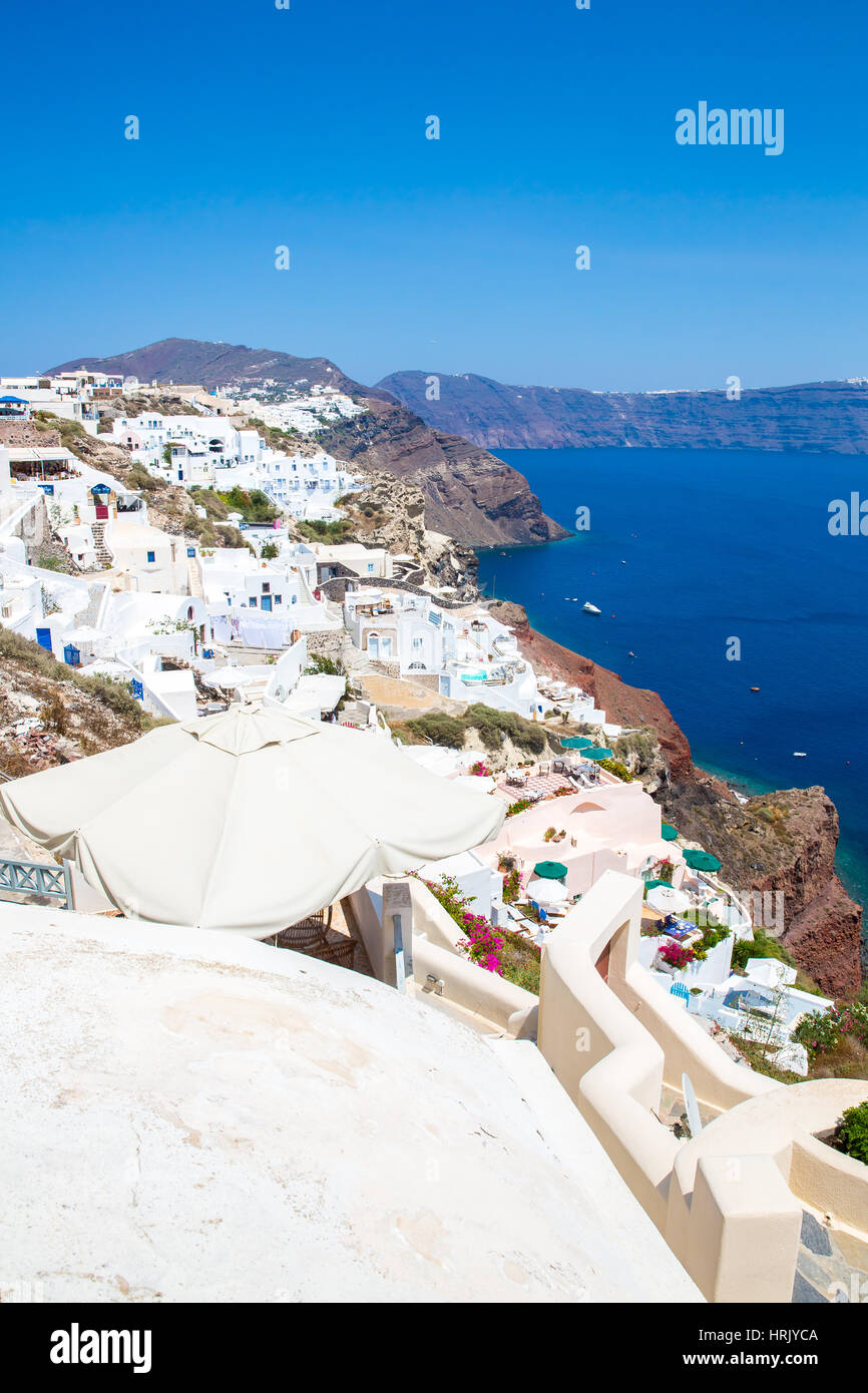 View of Fira town - Santorini island,Crete,Greece. White concrete ...