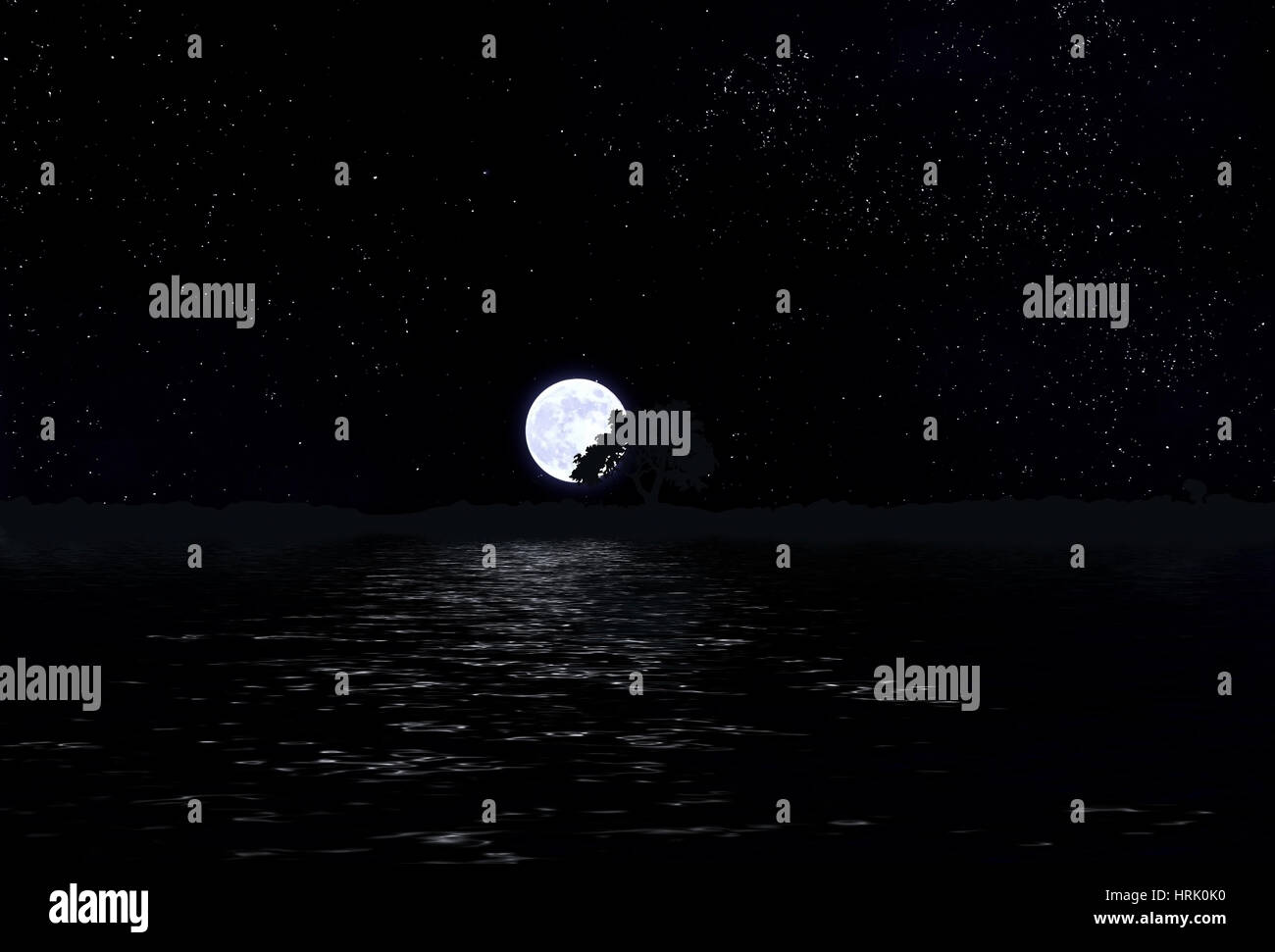 Full Moon in the sky with stars and water Stock Photo - Alamy