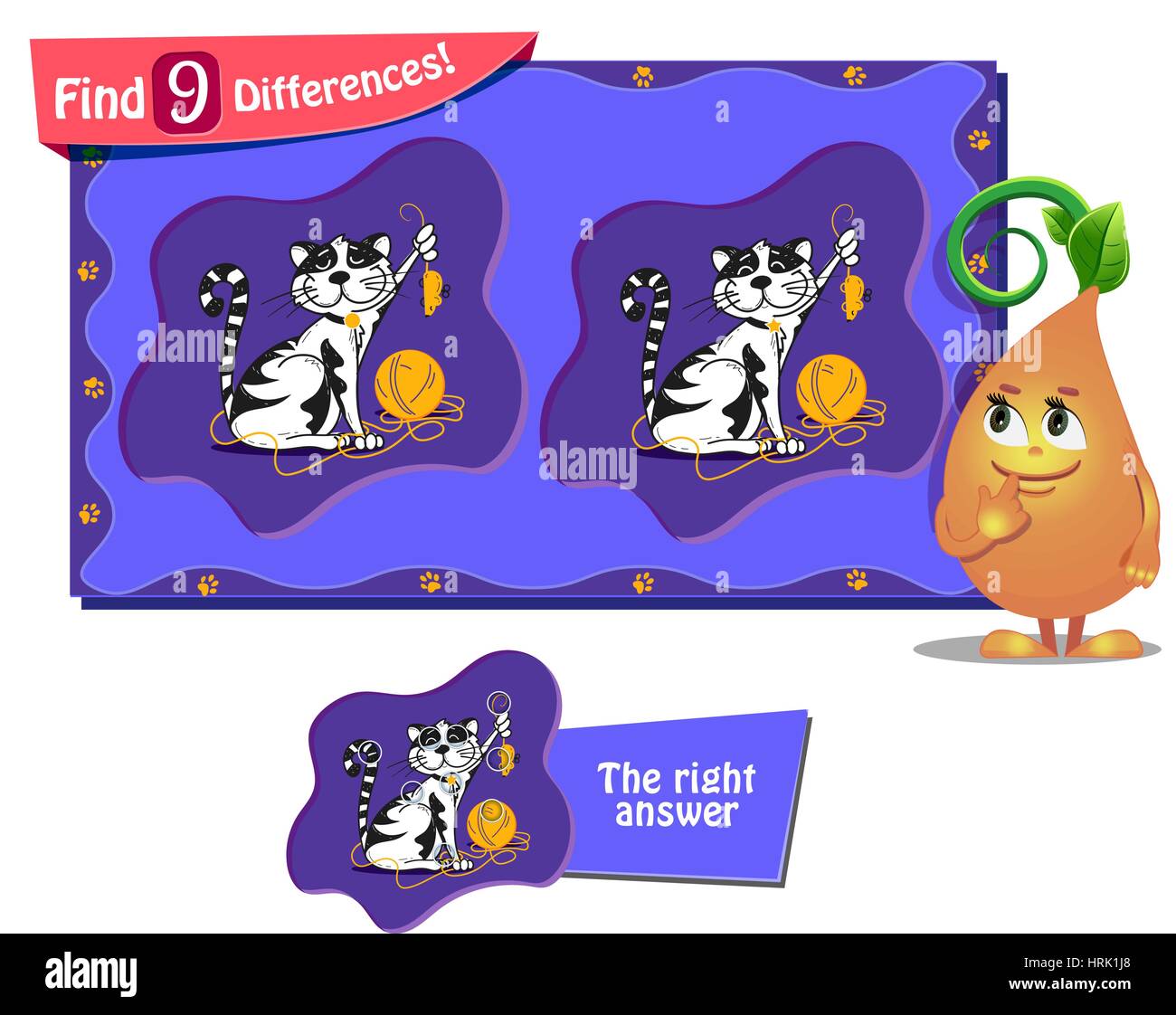 visual game for children and adults. Task to find 9 differences . Cat ...