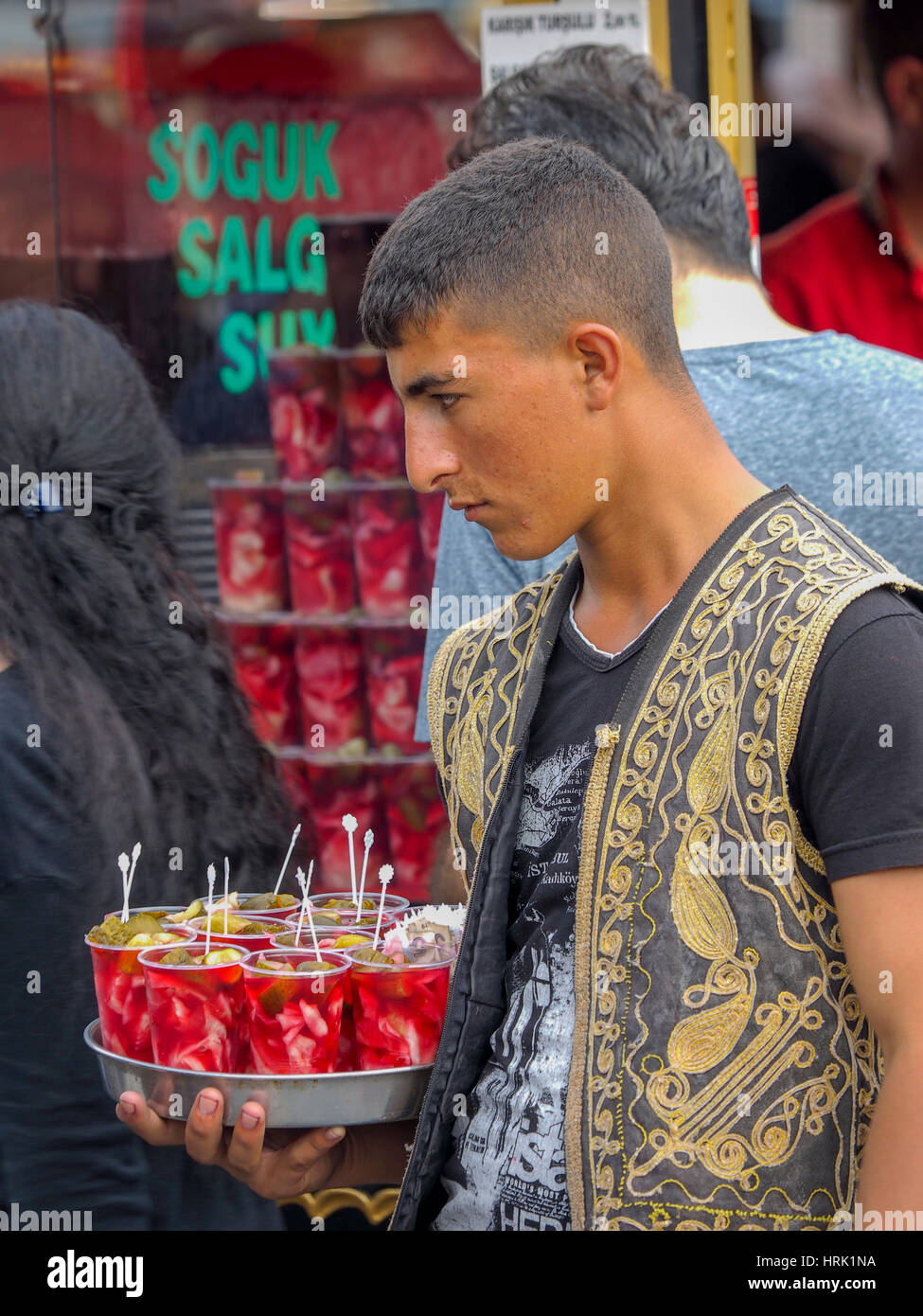 YOUNG TURKISH WAITER SERVING SOFT DRINK ON TRAY ISTANBUL TURKEY Stock ...