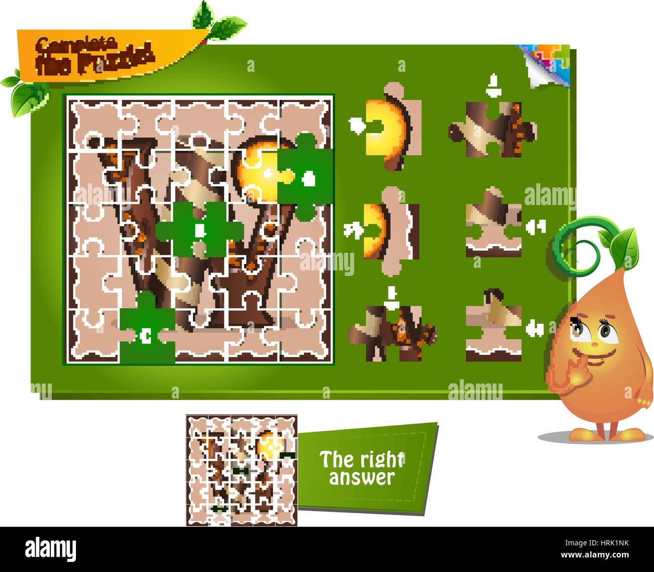 visual game for children and adults. Task complete the puzzle! Letters ...