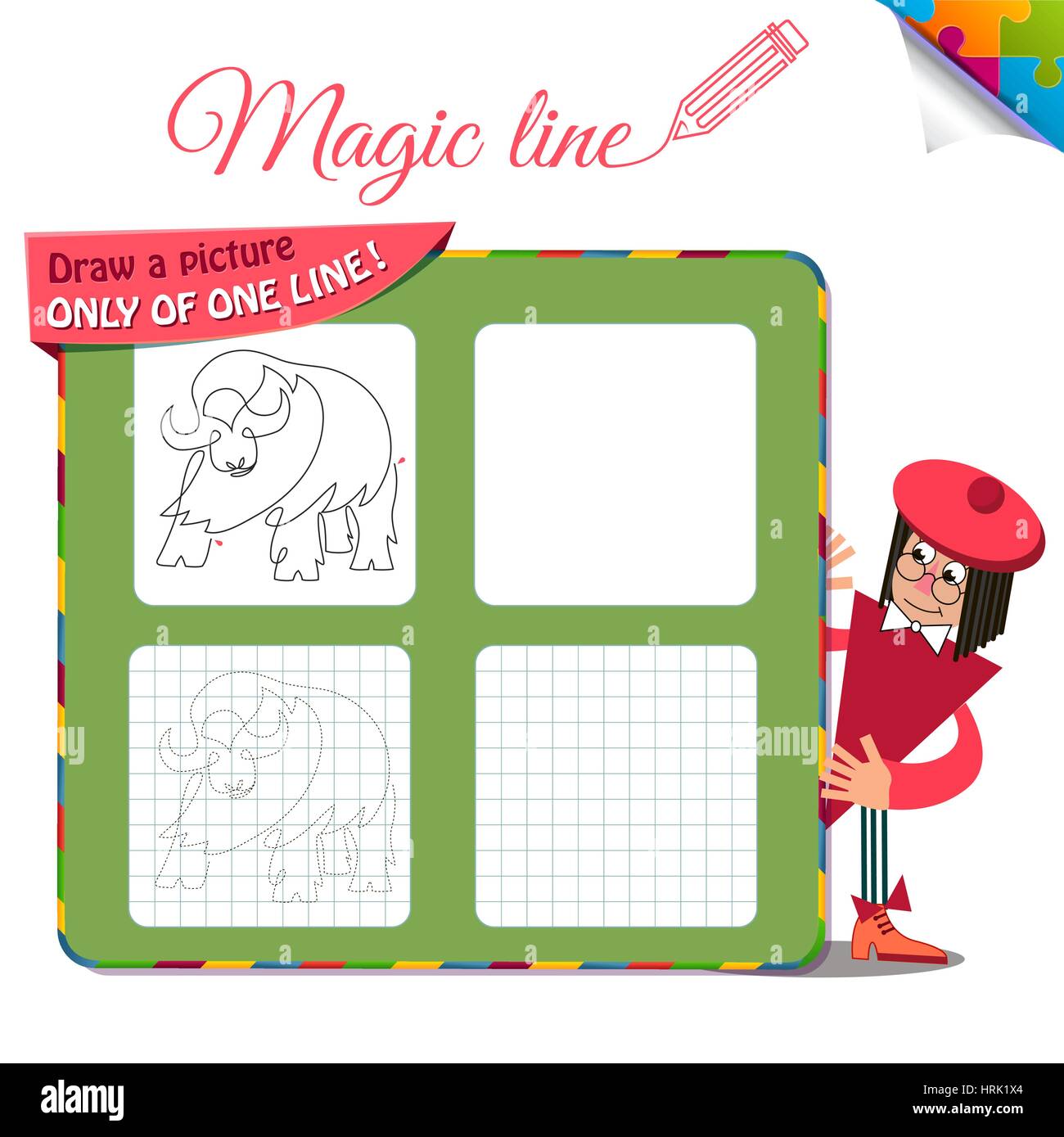 Visual Game for children. Coloring book education. Task: Draw a picture ...