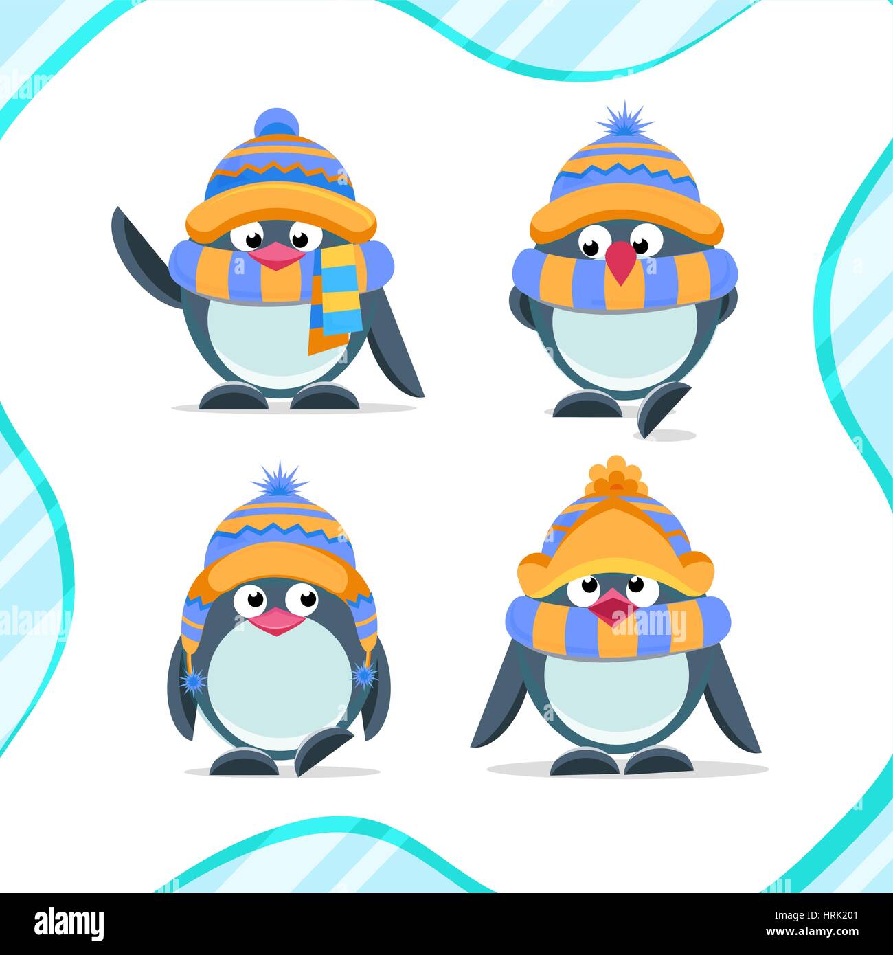Cute hand drawn penguins set - Merry Christmas greetings Stock Vector ...