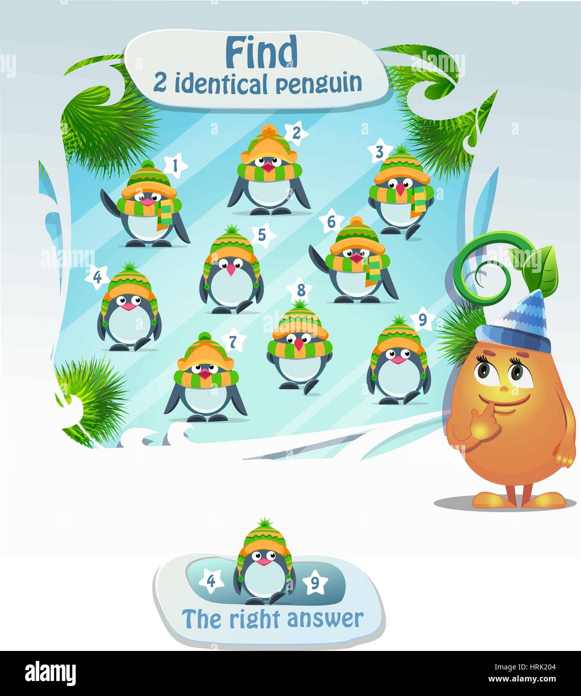 Visual Game for children. Task: Find 2 identical penguin Stock Vector ...