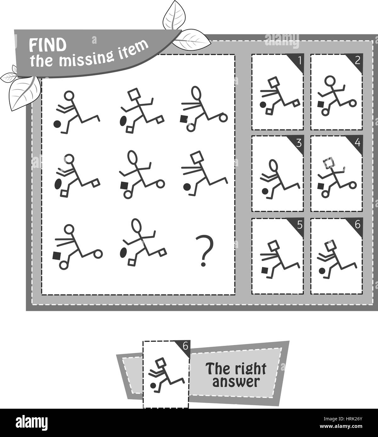 visual game, coloring book for children. Task: find the missing item ...