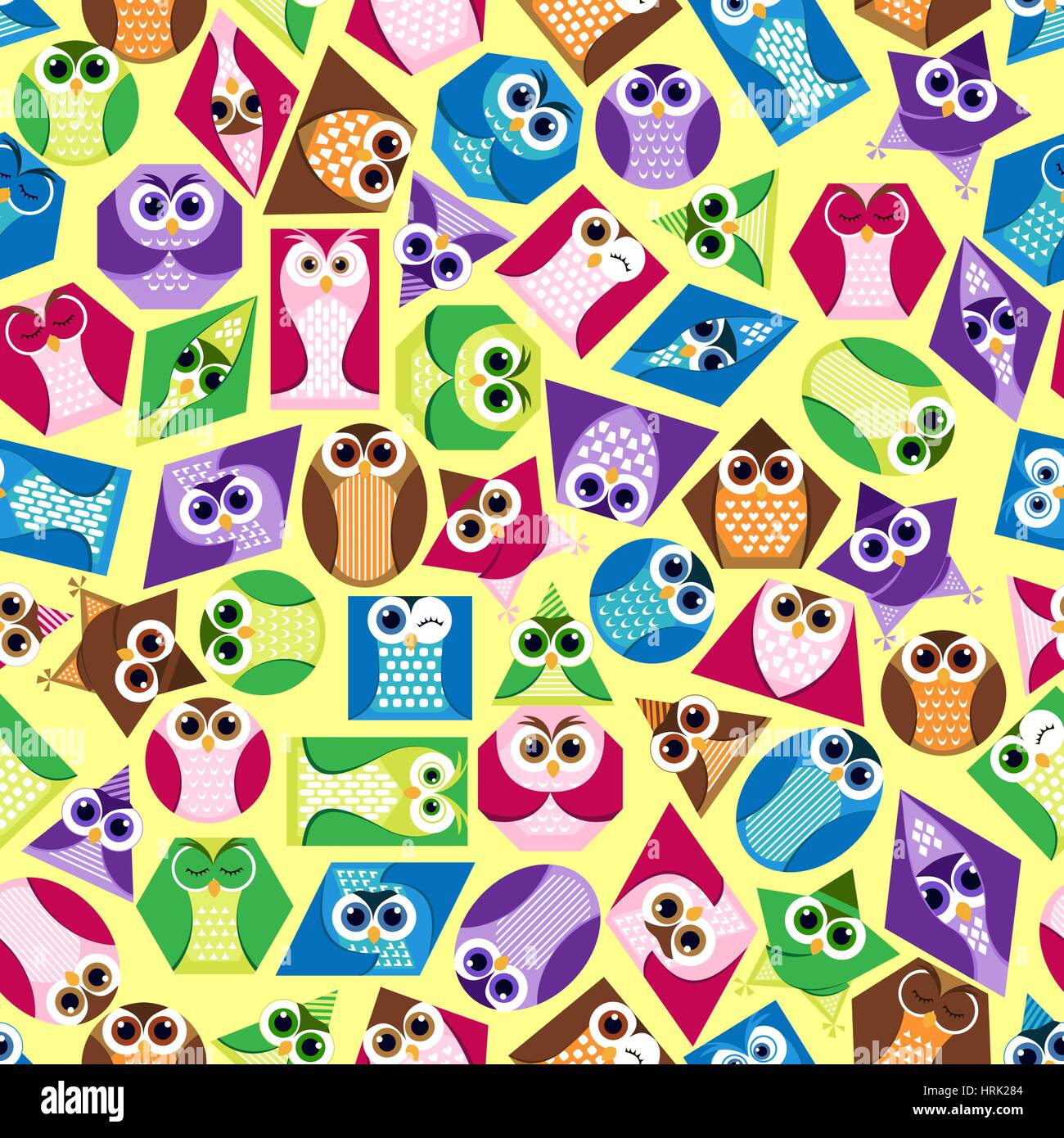 seamless background with funny colored shapes in the form of an owl ...