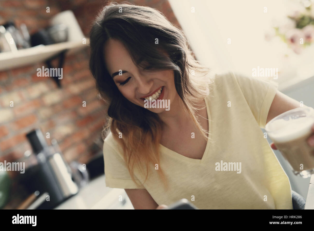Lovely girl in the kitchen Stock Photo - Alamy