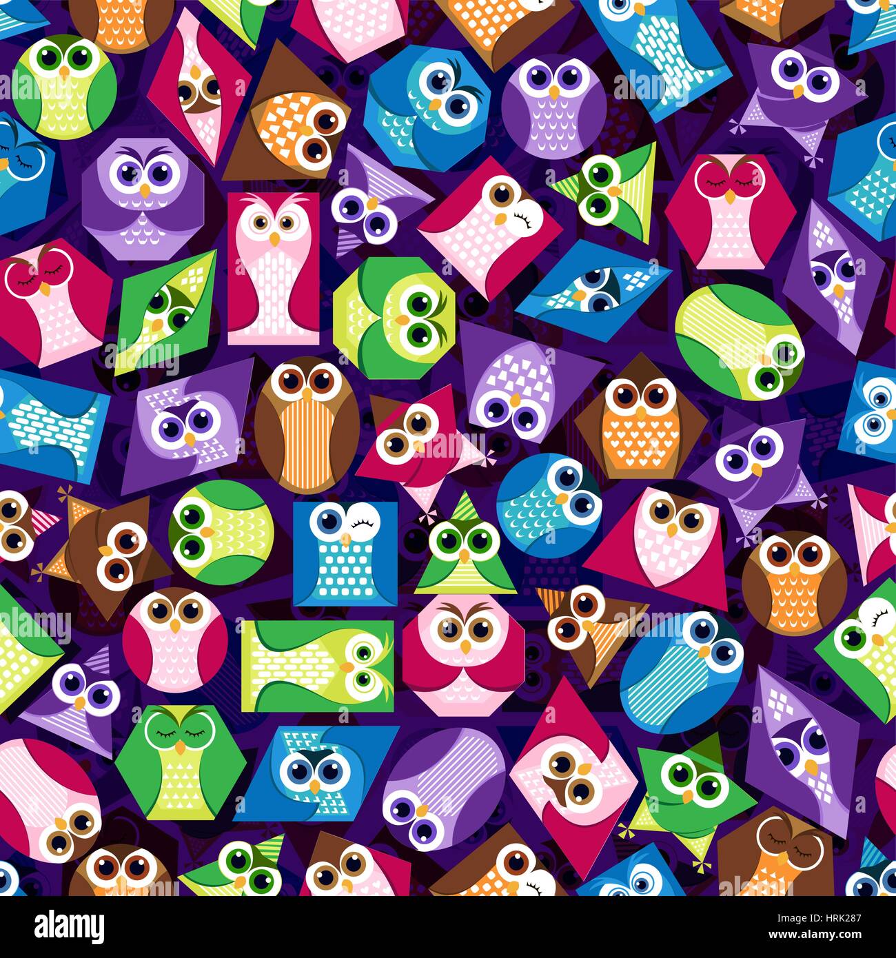 seamless background with funny colored shapes in the form of an owl ...