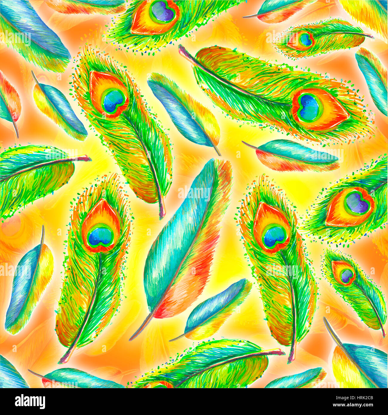 Watercolor feathers illustration. Hand drawn with colorful feathers ...