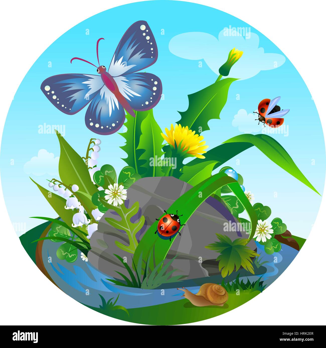 vector summer illustration of nature, in the form of insect life in the ...