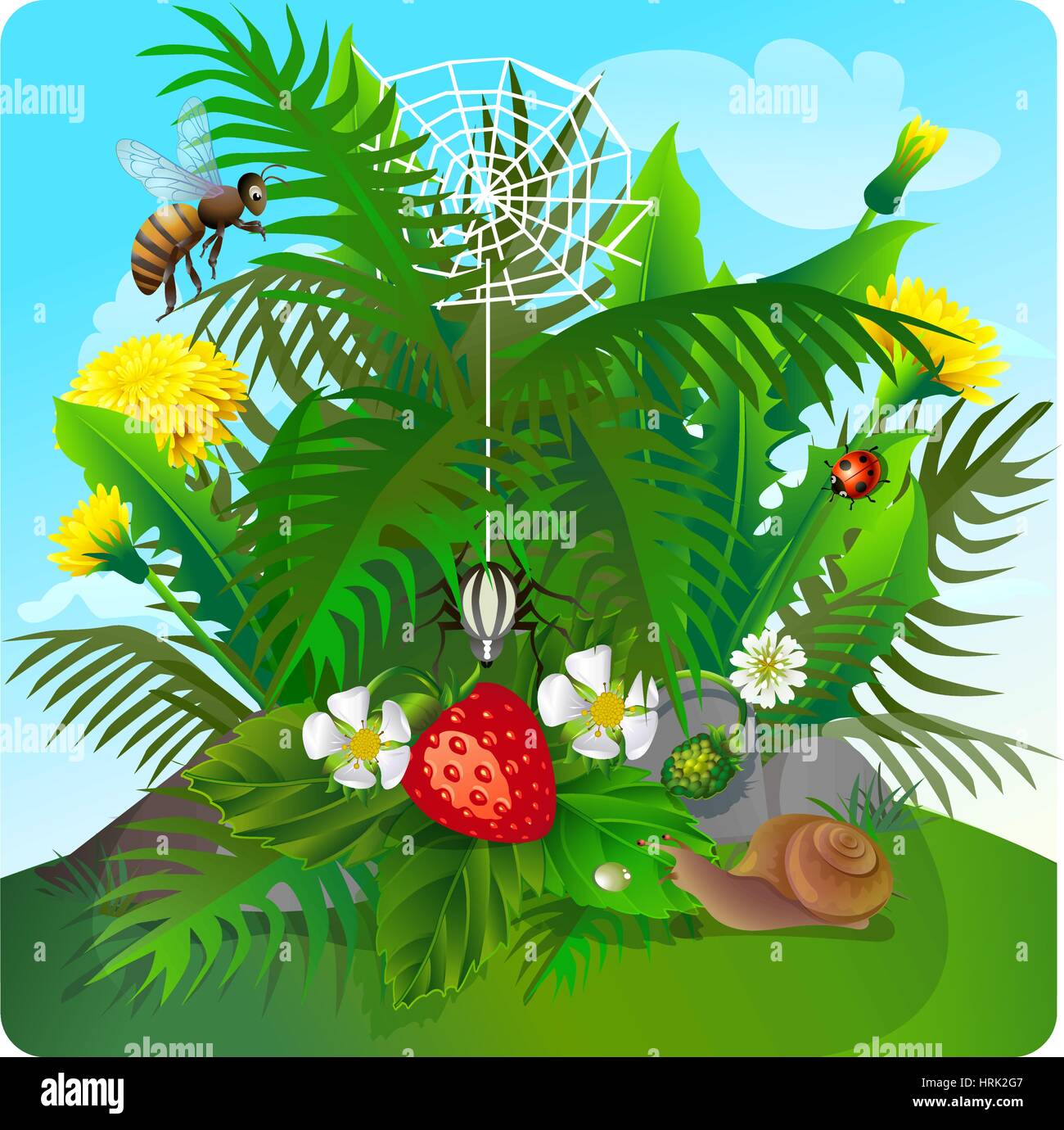 vector children's illustration of nature, in the form of insect life in ...