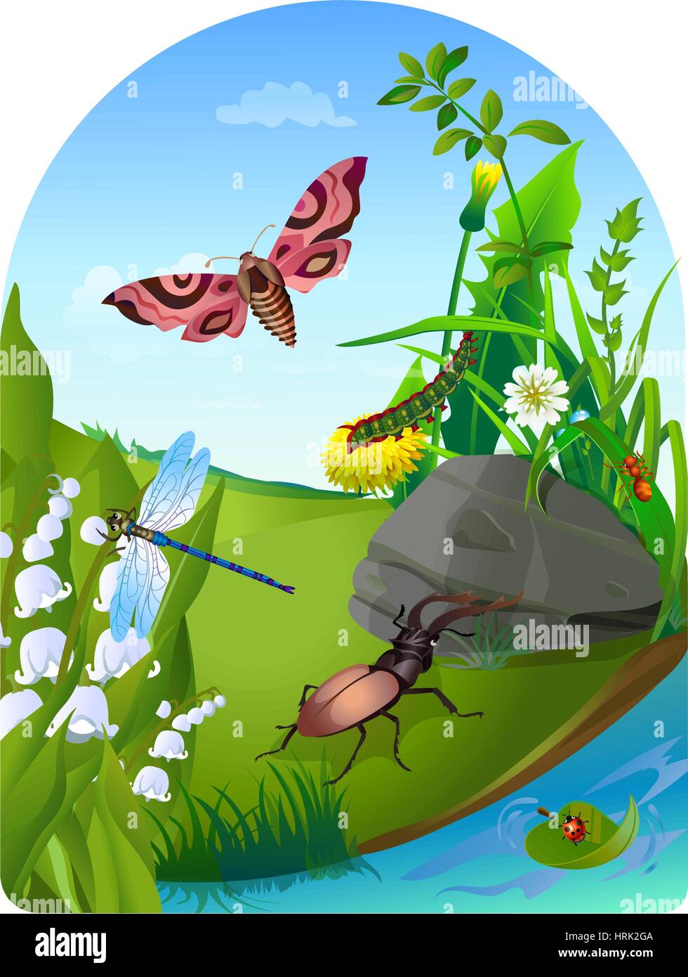 vector children's illustration of nature, in the form of insect life in ...